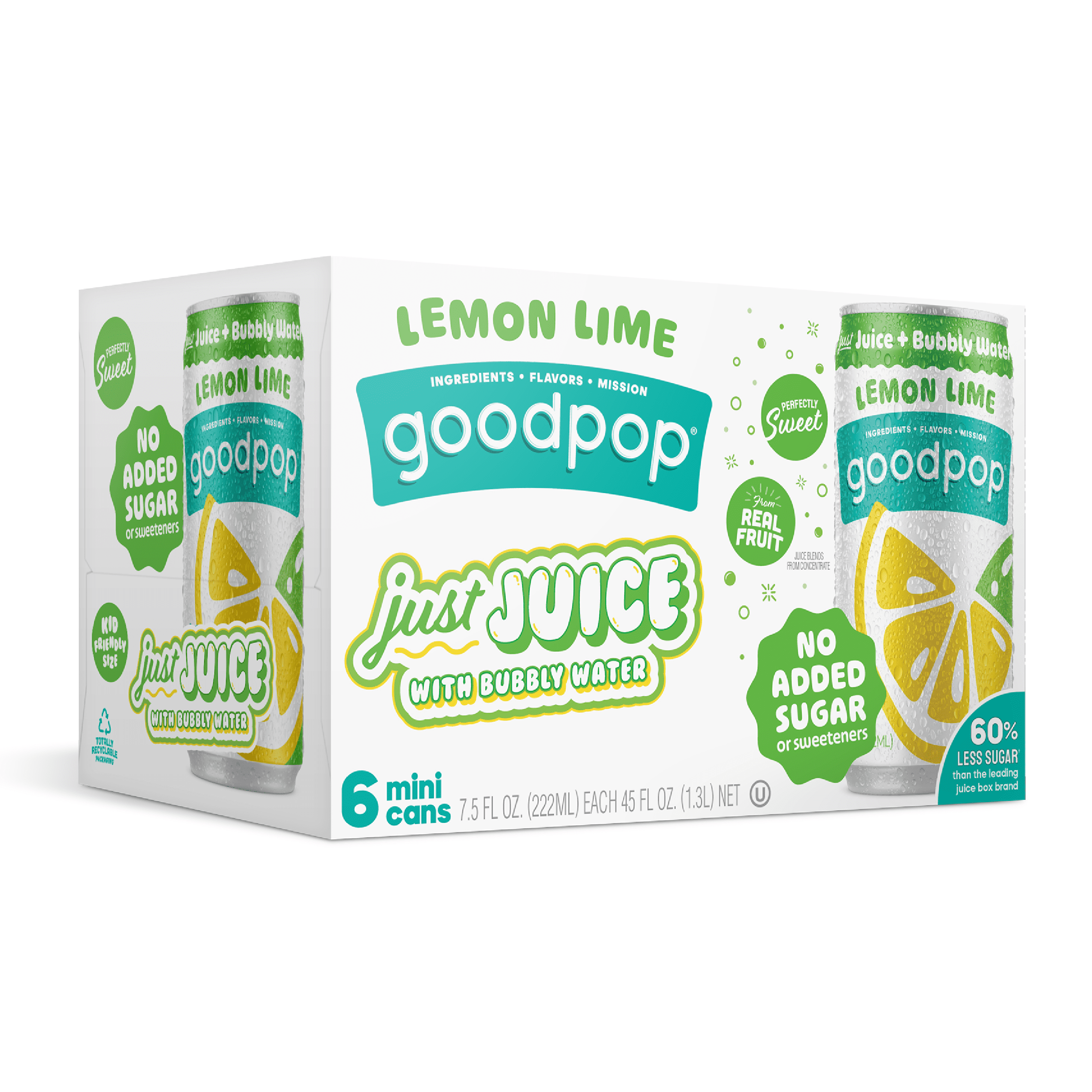 GoodPop Just Juice + Bubbly Water Mini Cans Lemon Lime 7.5 fl oz 6 pk ...