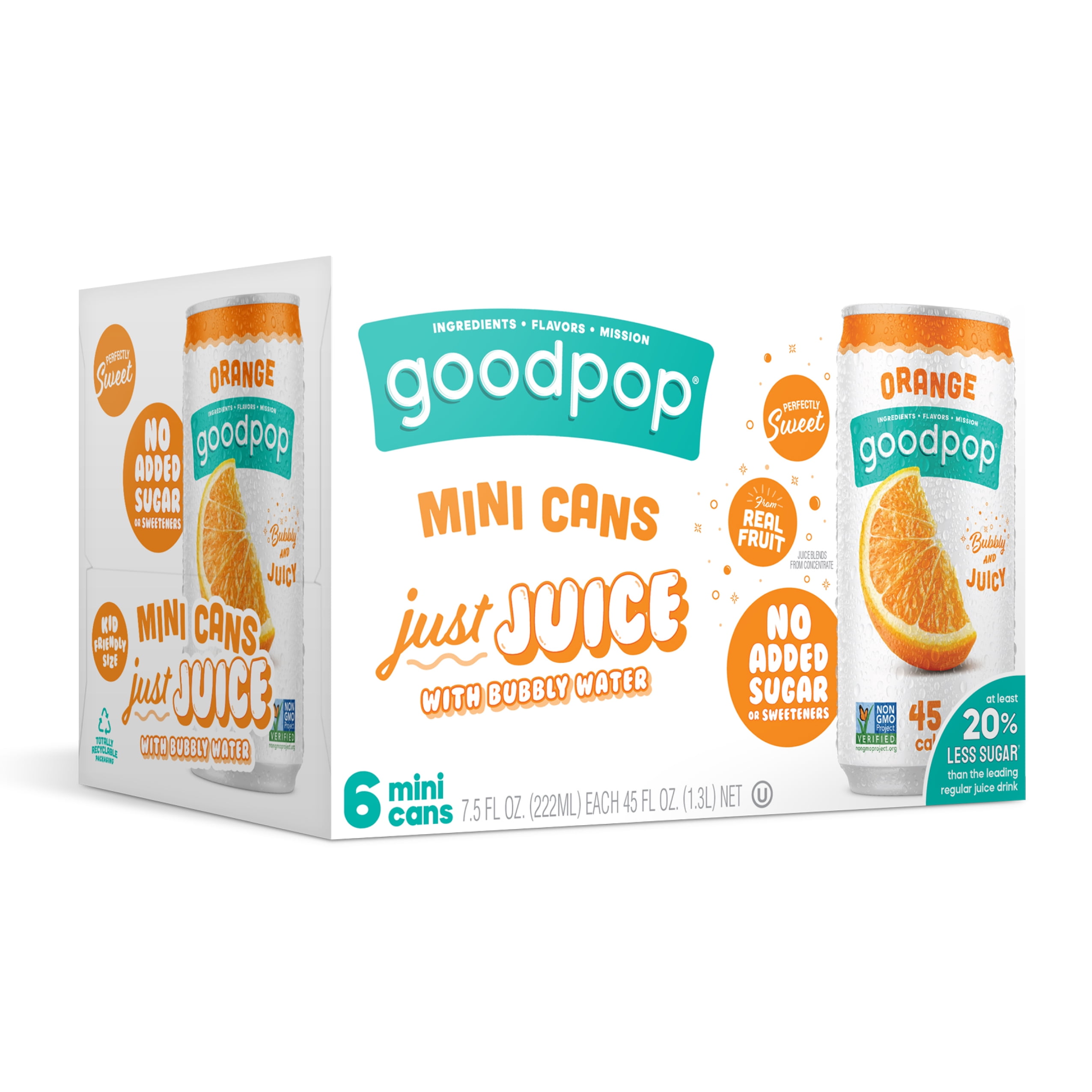 GoodPop Just Juice + Bubbly Water Mini Cans Orange 7.5 fl oz 6 Pk ...