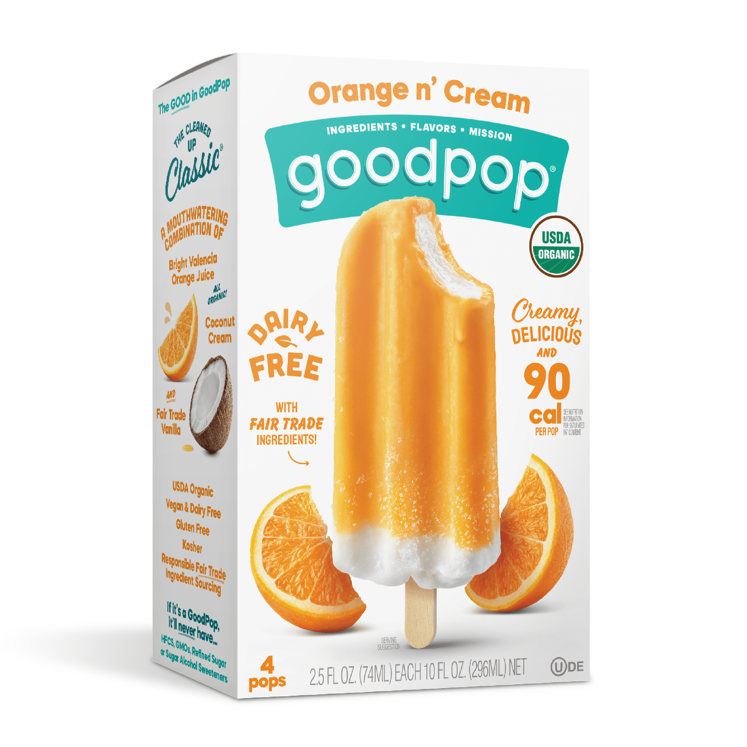 GoodPop Orange n' Cream Organic, Dairy-Free Frozen Fruit Bars, 4 CT ...