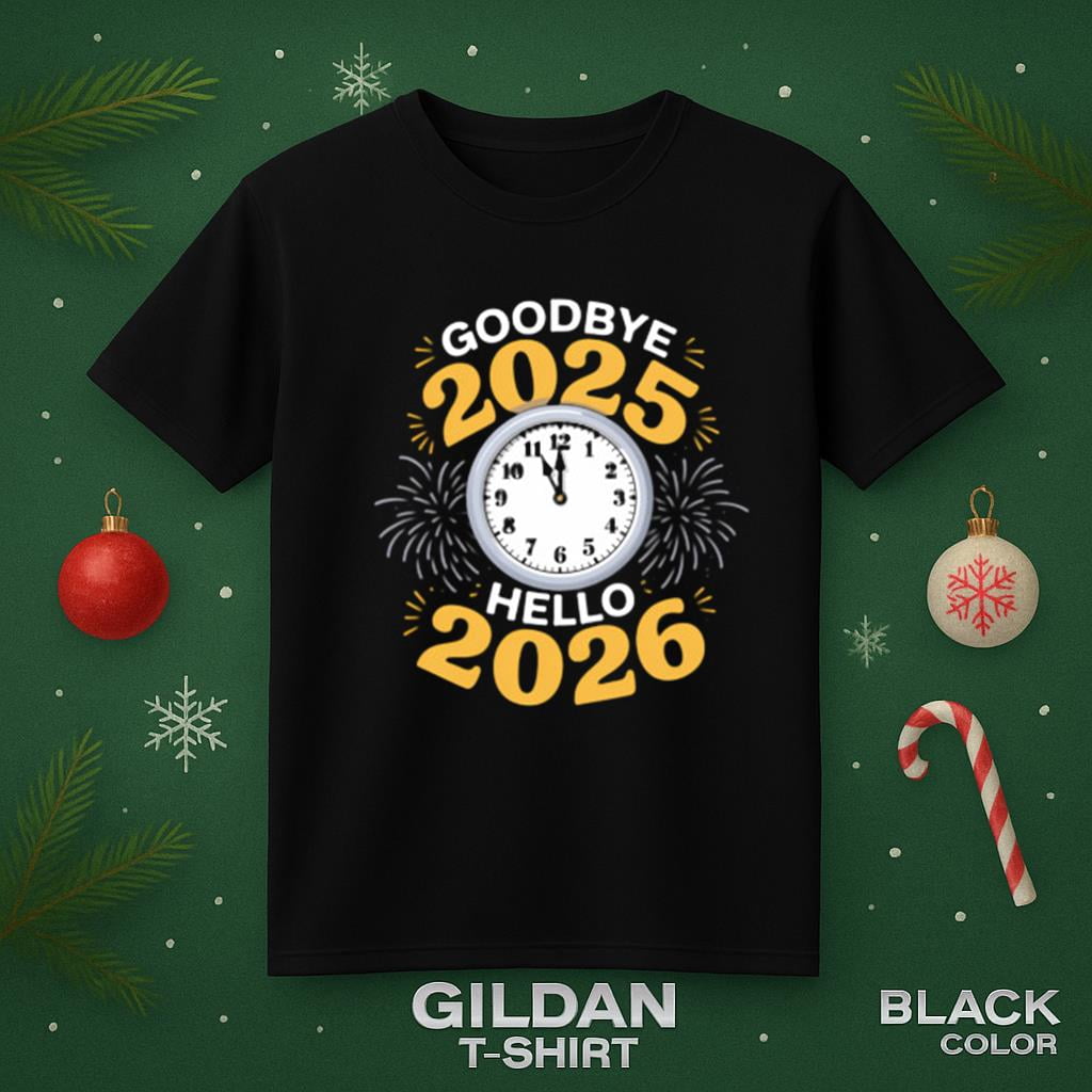 Goodbye 2025 Hello 2026 Clock New Year Countdown Retro Party Unisex T ...
