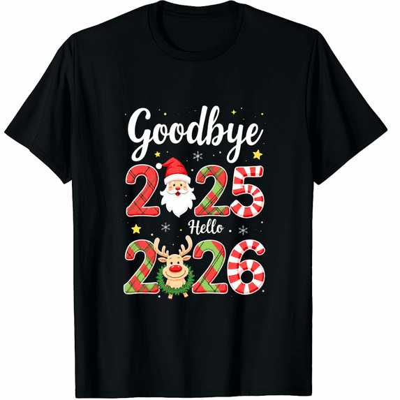 Goodbye 2025 Hello 2026 Happy New Year's Eve Christmas Xmas T-Shirt ...