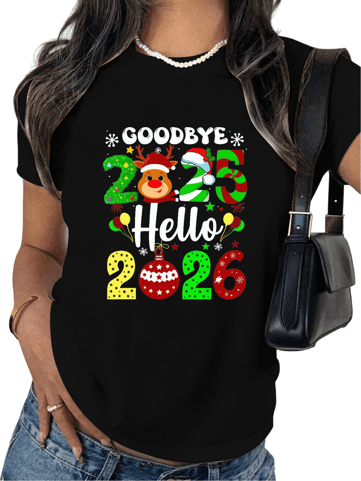 Goodbye 2025 Hello 2026 New Year Print Tshirt Graphic Tees Shirts Black ...
