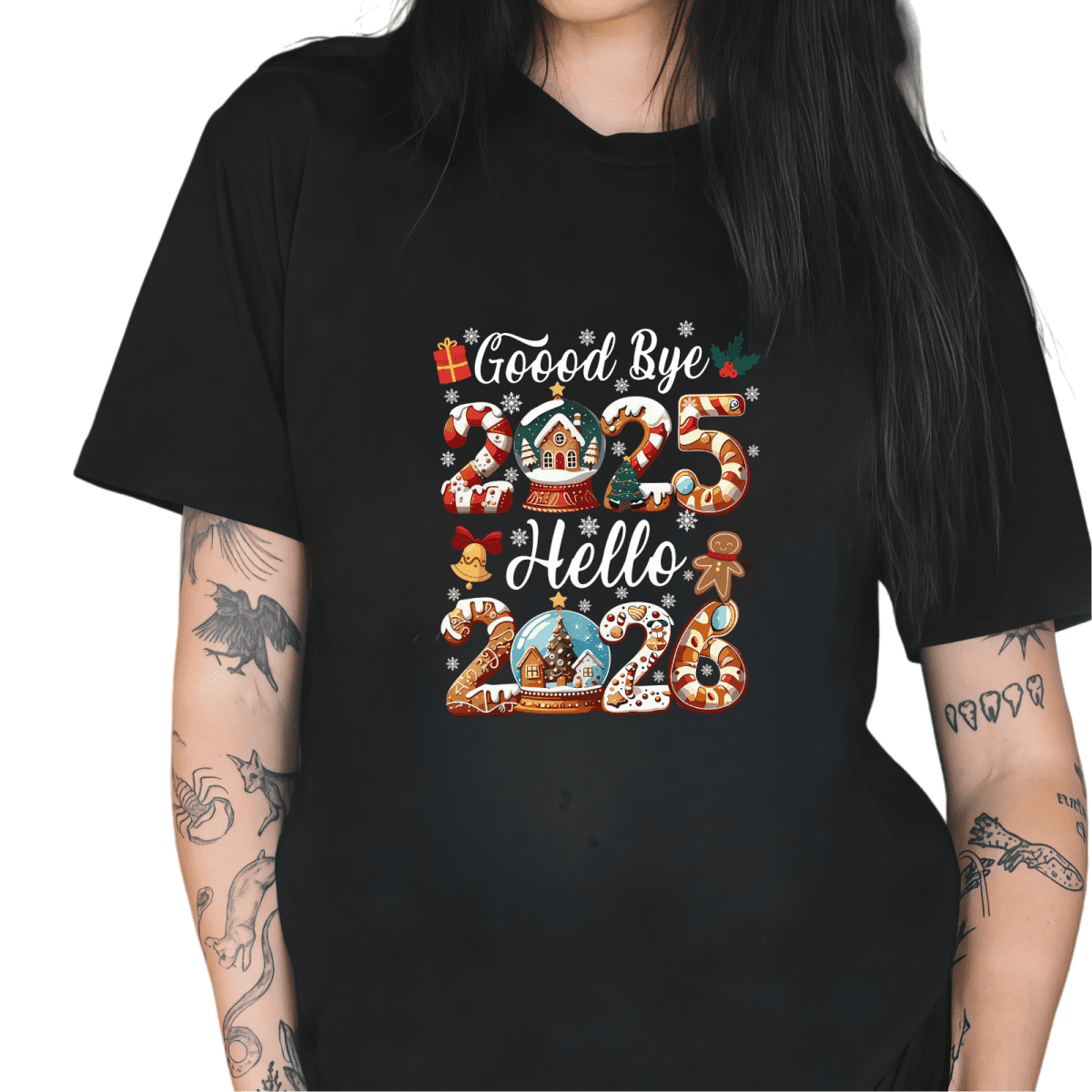 Goodbye 2025 Hello 2026 Print Tee, Women's Holiday T-Shirt - Christmas New Year Transition ...
