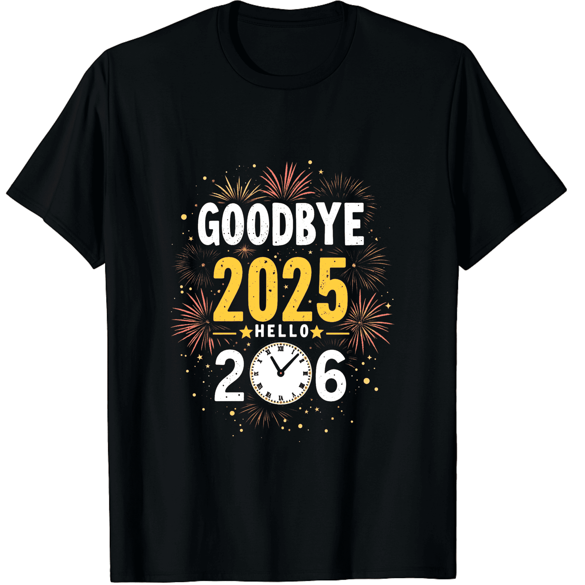 Goodbye 2025 Hello 2026 Tee with Clock New Year 2026 Graphic Tee T ...
