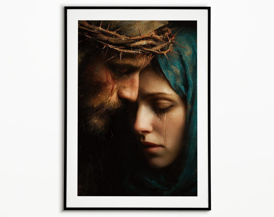 Goodbye Mother, Jesus And Mary Embrace, Catholic Wall Art, Blessed ...