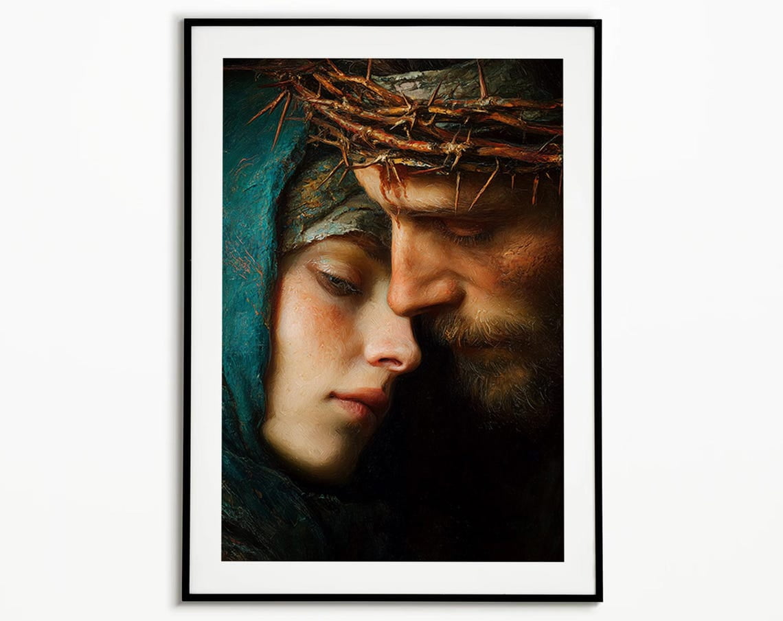 Goodbye Mother, Jesus And Mary Embrace, Catholic Wall Art, Blessed ...