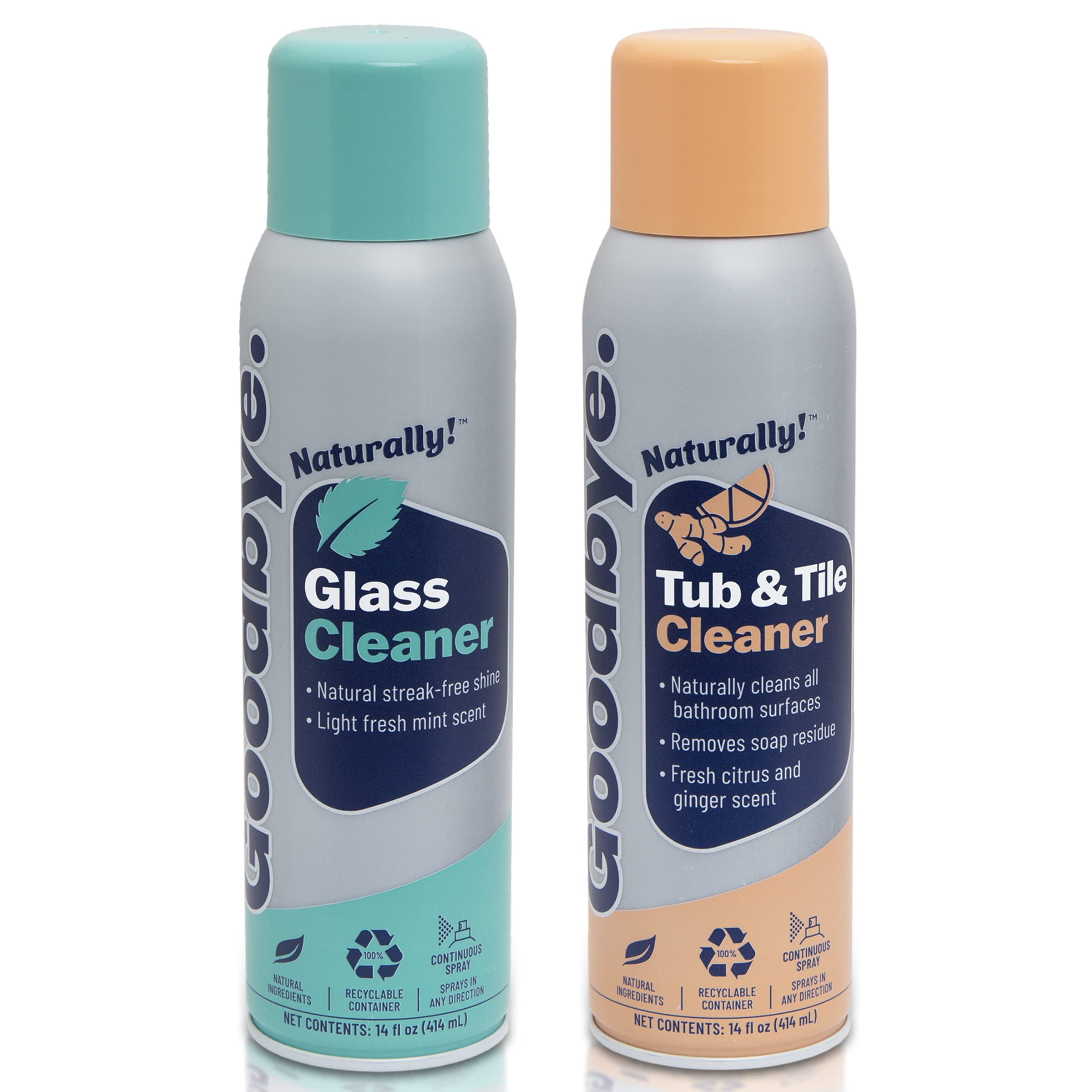 Goodbye Naturally Glass Cleaner and Tub and Tile Bathroom Cleaner, Safe ...
