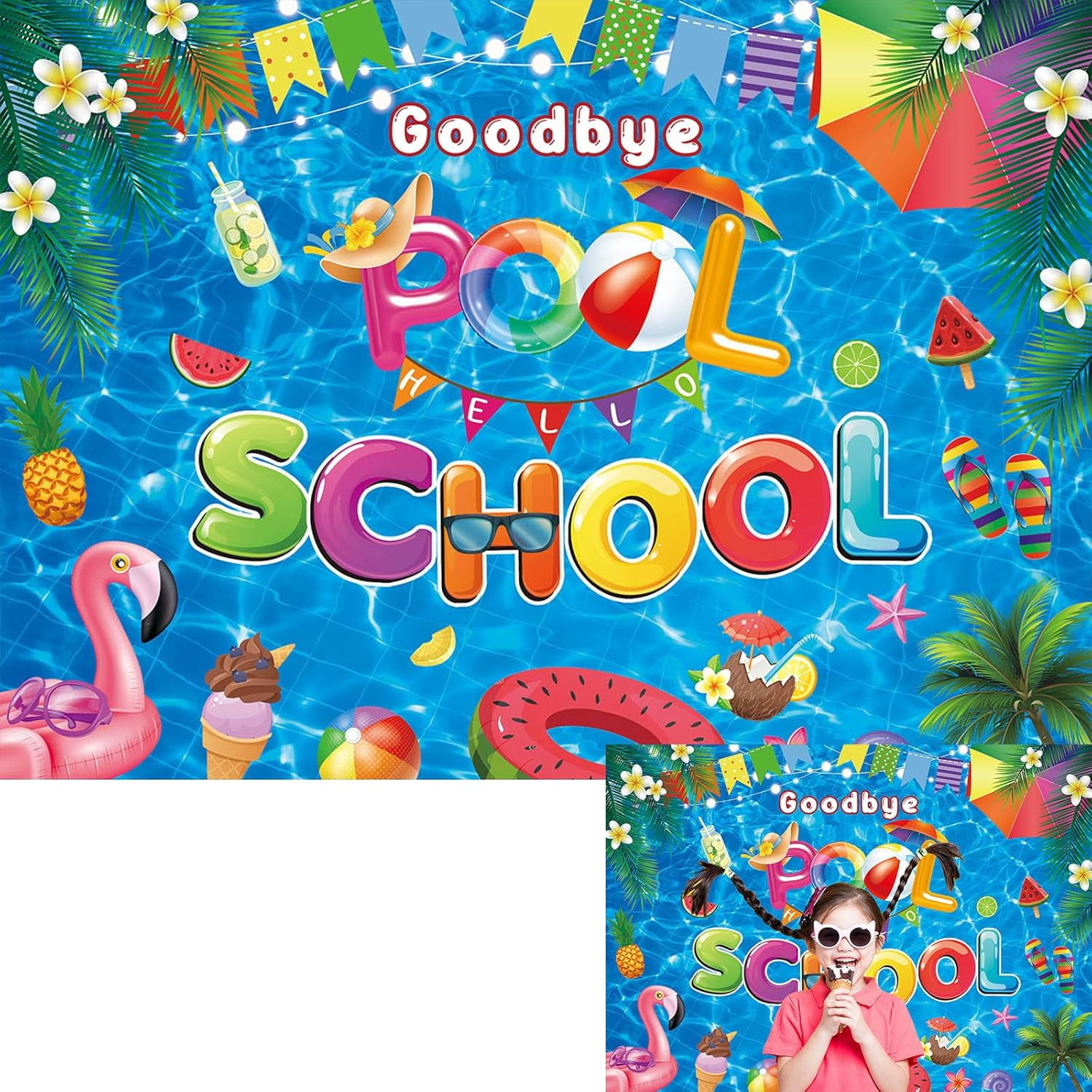 Goodbye Pool Hello School Nice Backdrop End of Summer Holiday Pool ...
