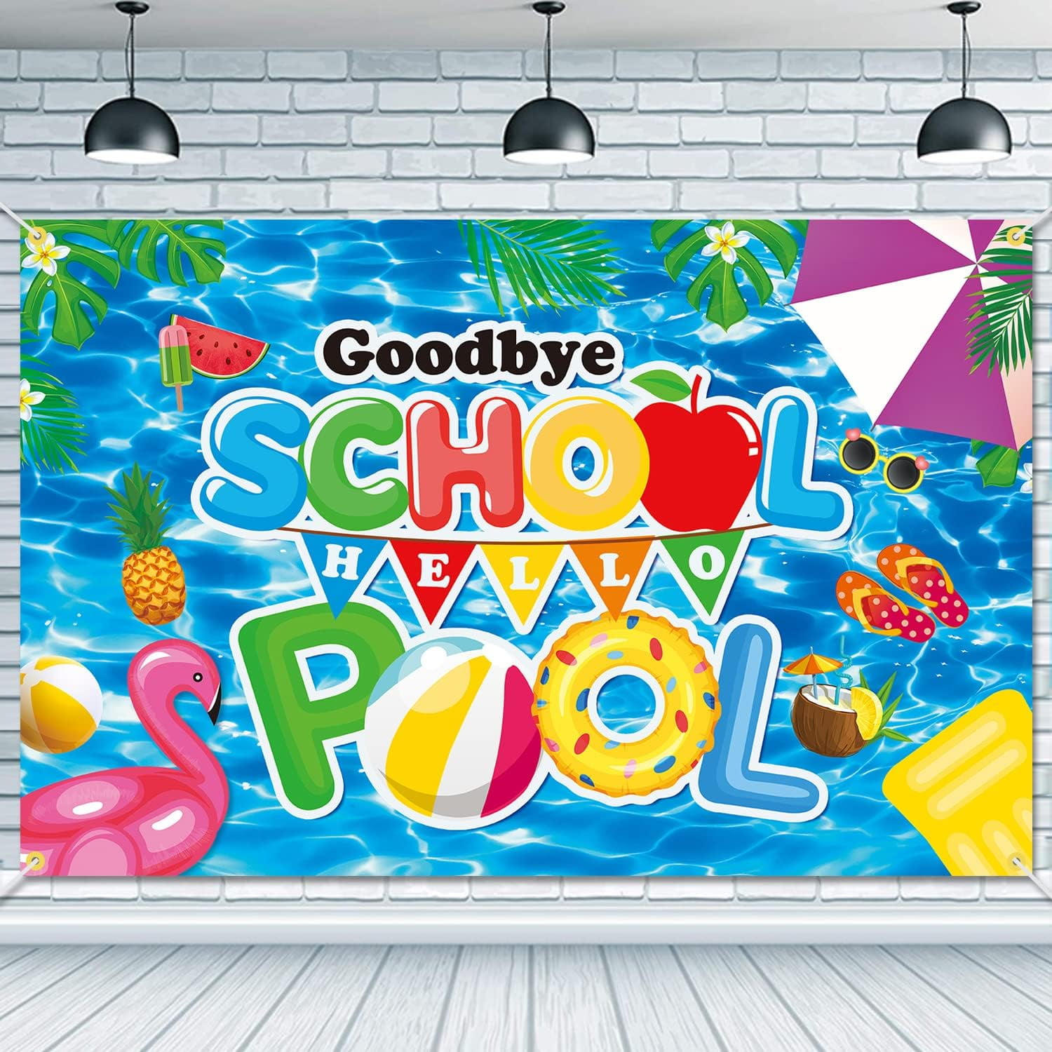 Goodbye School Hello Pool Backdrop Banner 71x 43 Inch Large Size End of ...