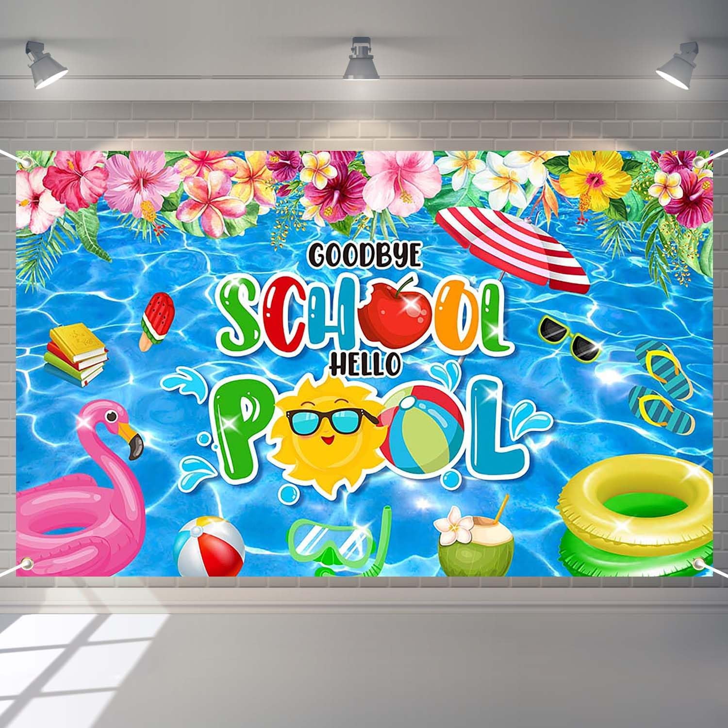 Goodbye School Hello Pool Banner Summer Pool Splish Splash Tropical ...