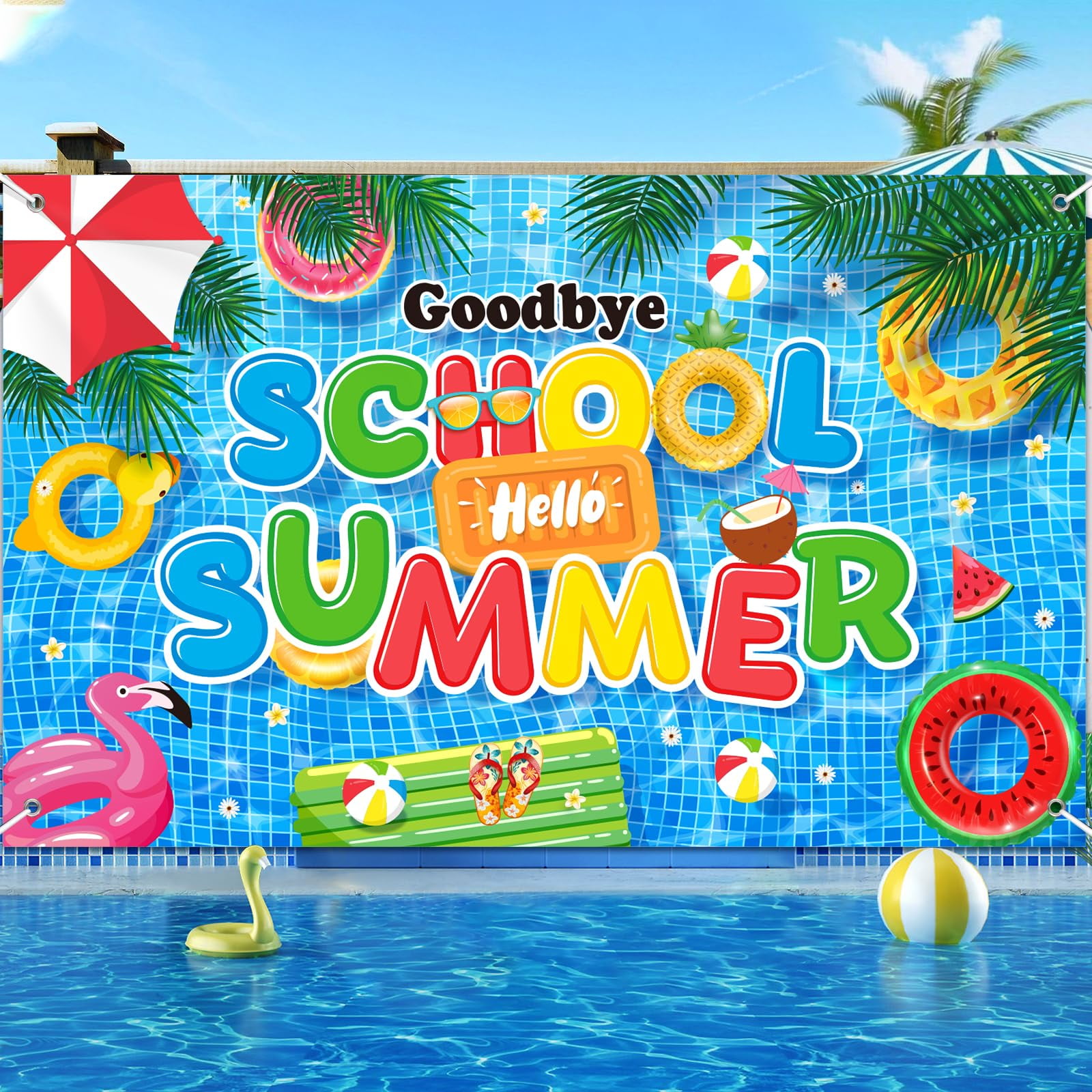Goodbye School HelloEGSC Summer Backdrop Banner 71 x 44 End of School Year Background Banner ...