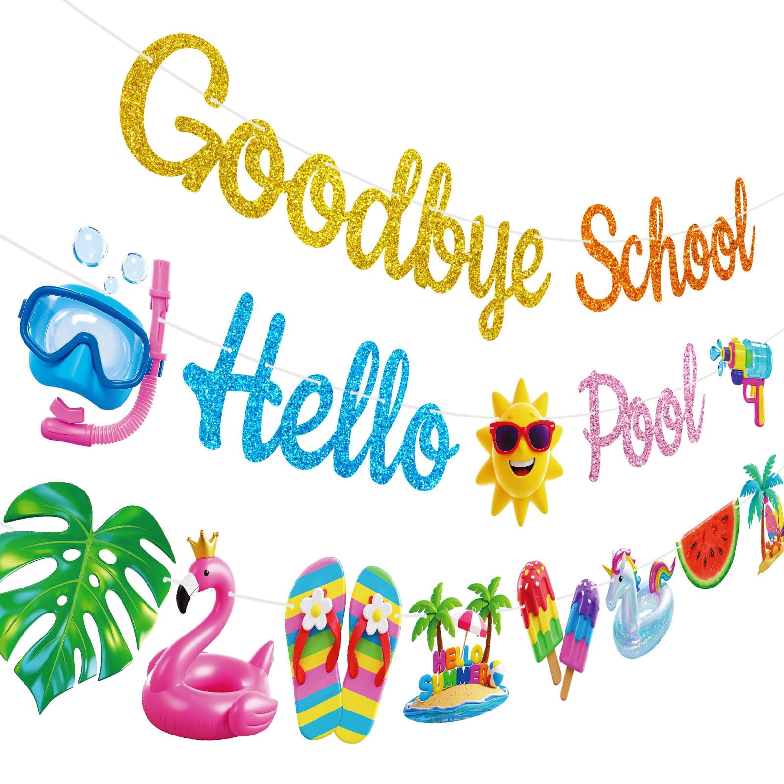 Goodbye School HelloTRDN Pool Party Banners 3Pcs End of School Year ...