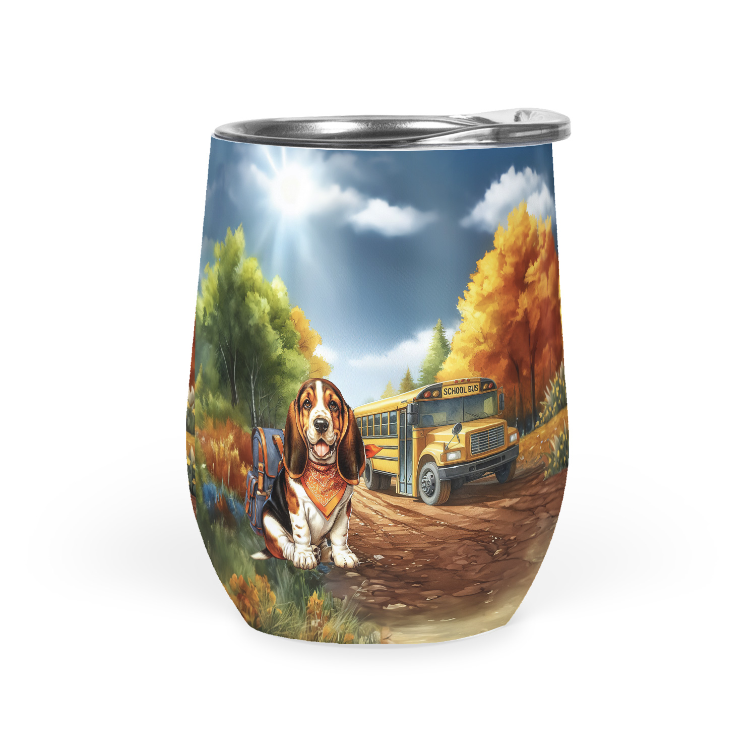 Goodbye Summer Basset Hound Hello Fall Time for School 12oz Stainless ...
