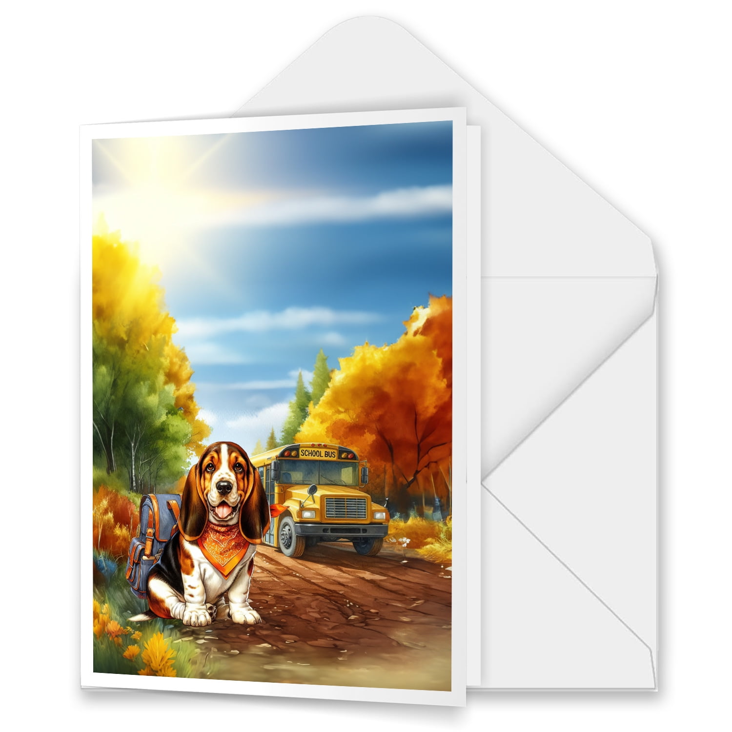 Goodbye Summer Basset Hound Hello Fall Time for School 5x7in Folded ...