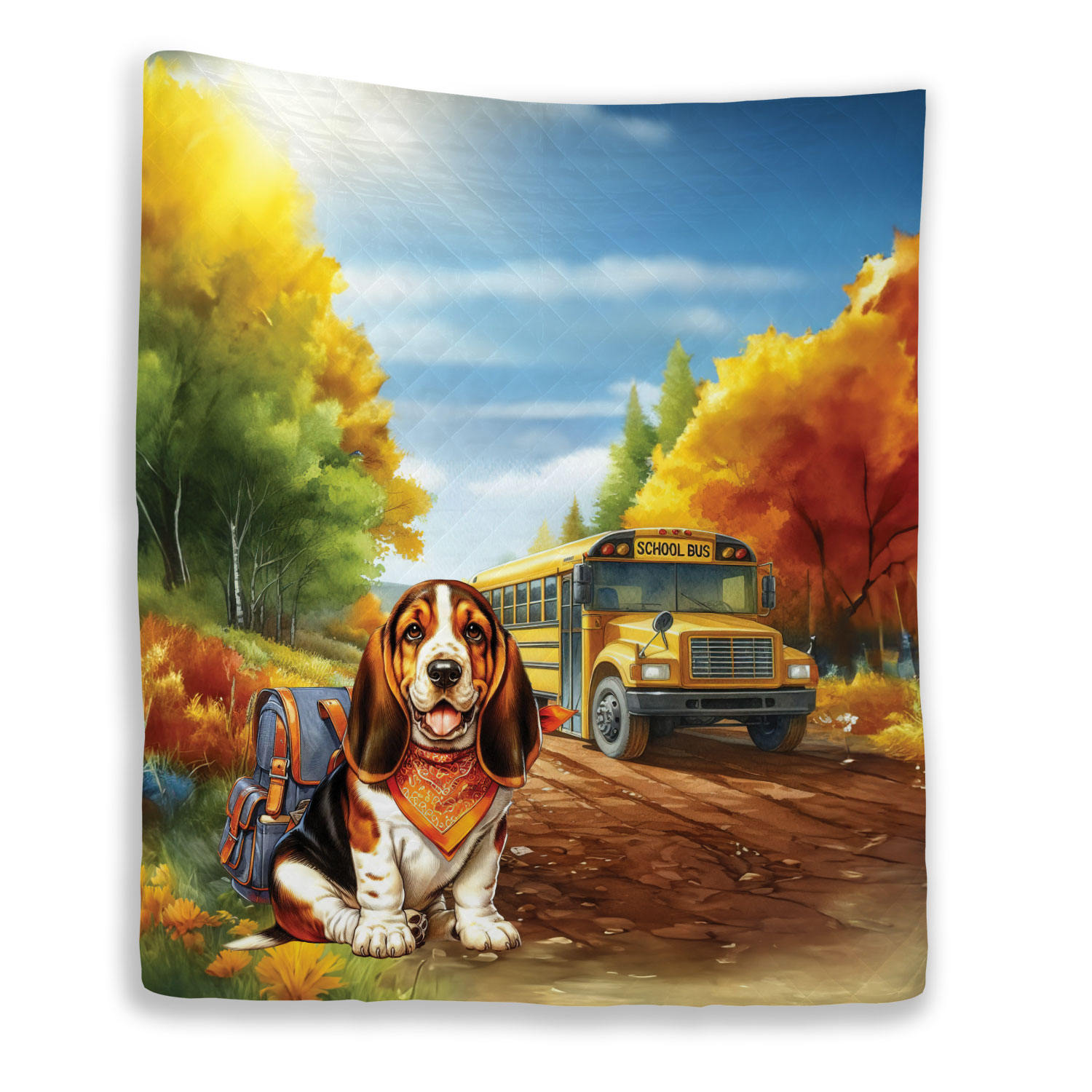 Goodbye Summer Basset Hound Hello Fall Time for School Quilt Blanket ...