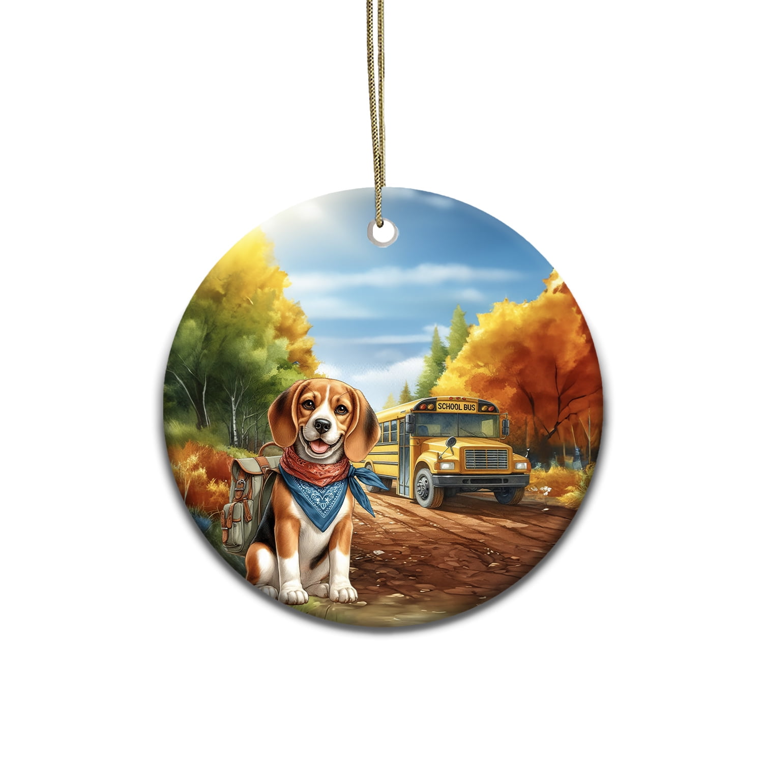 Goodbye Summer Beagle Hello Fall Time for School Ceramic Round Ornament ...
