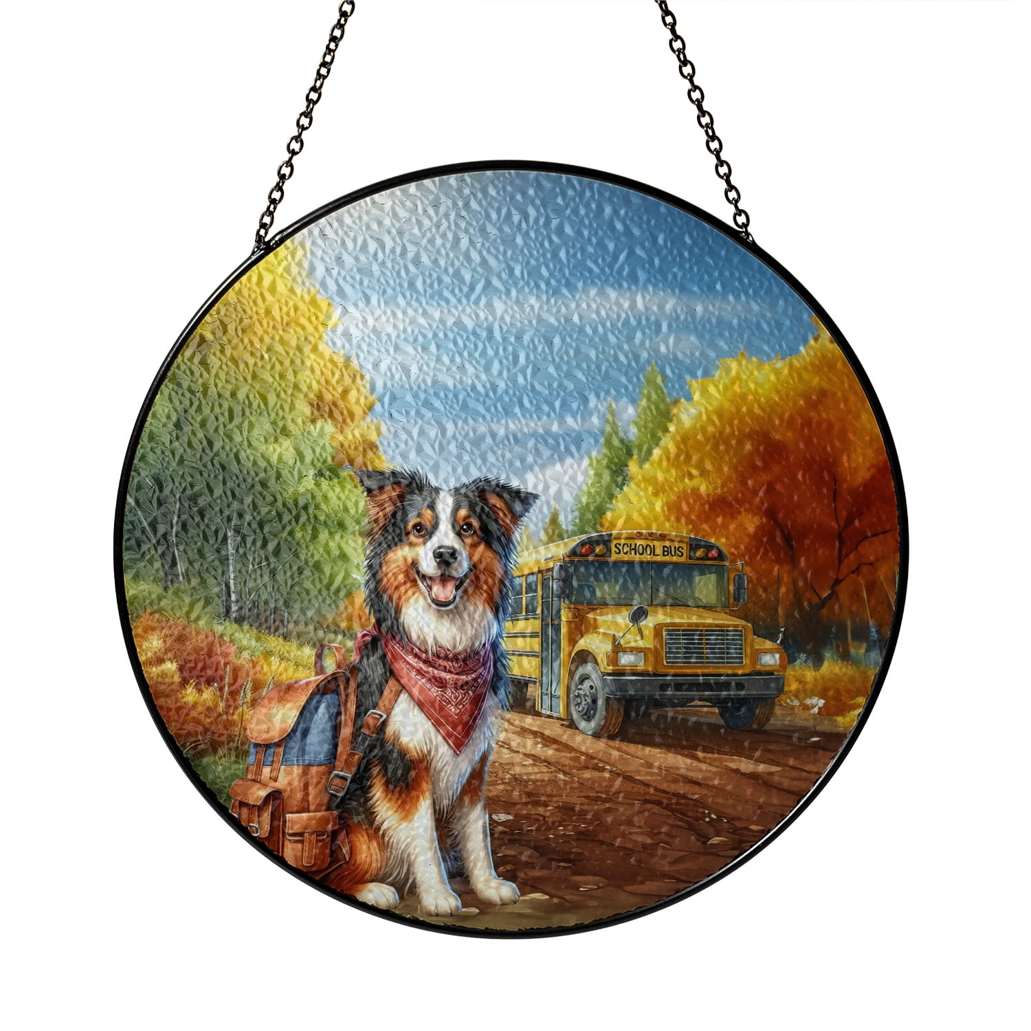Goodbye Summer Border Collie Hello Fall Time for School Stained Glass Suncatcher Borders Dog ...