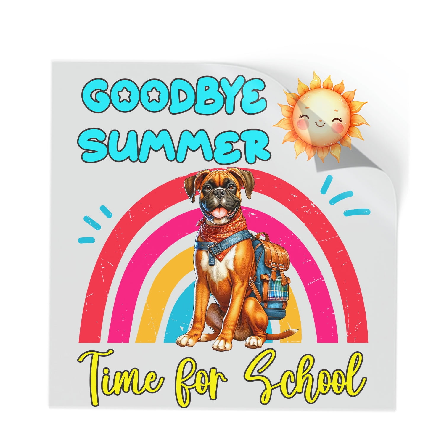 Goodbye Summer Boxer Hello Fall Time for School Cutout Transfer Sticker ...