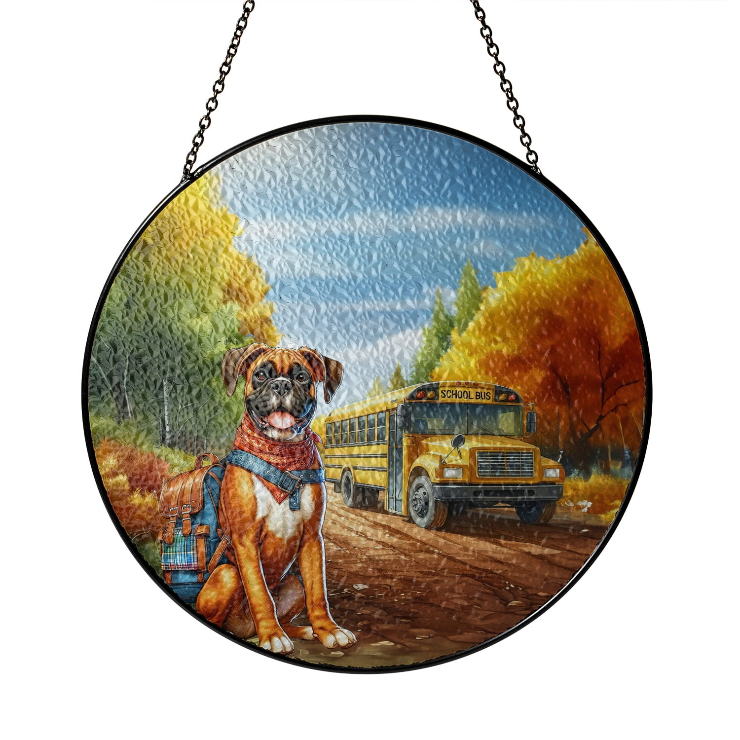 Goodbye Summer Boxer Hello Fall Time for School Stained Glass ...