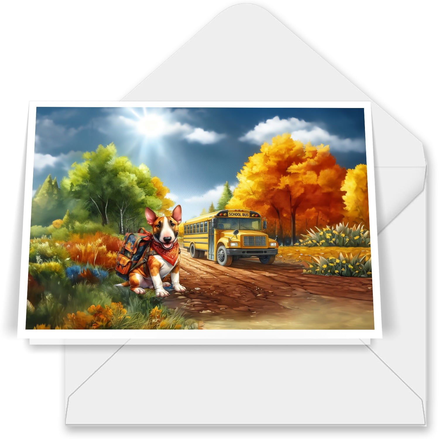 Goodbye Summer Bull Terrier Hello Fall Time for School 7x5in Folded ...