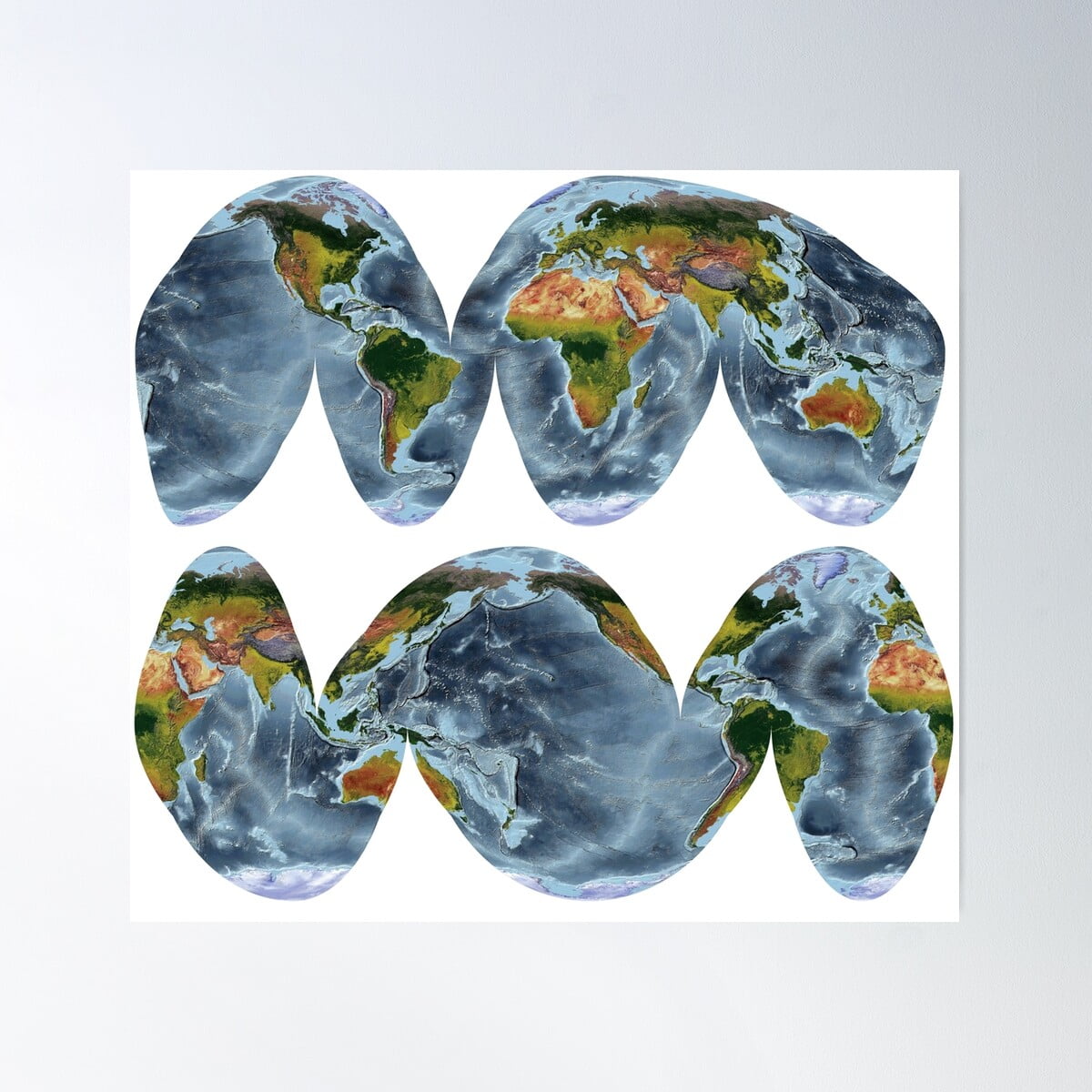 Goode Homolosine Land And Ocean World Relief Map Showing Land And ...