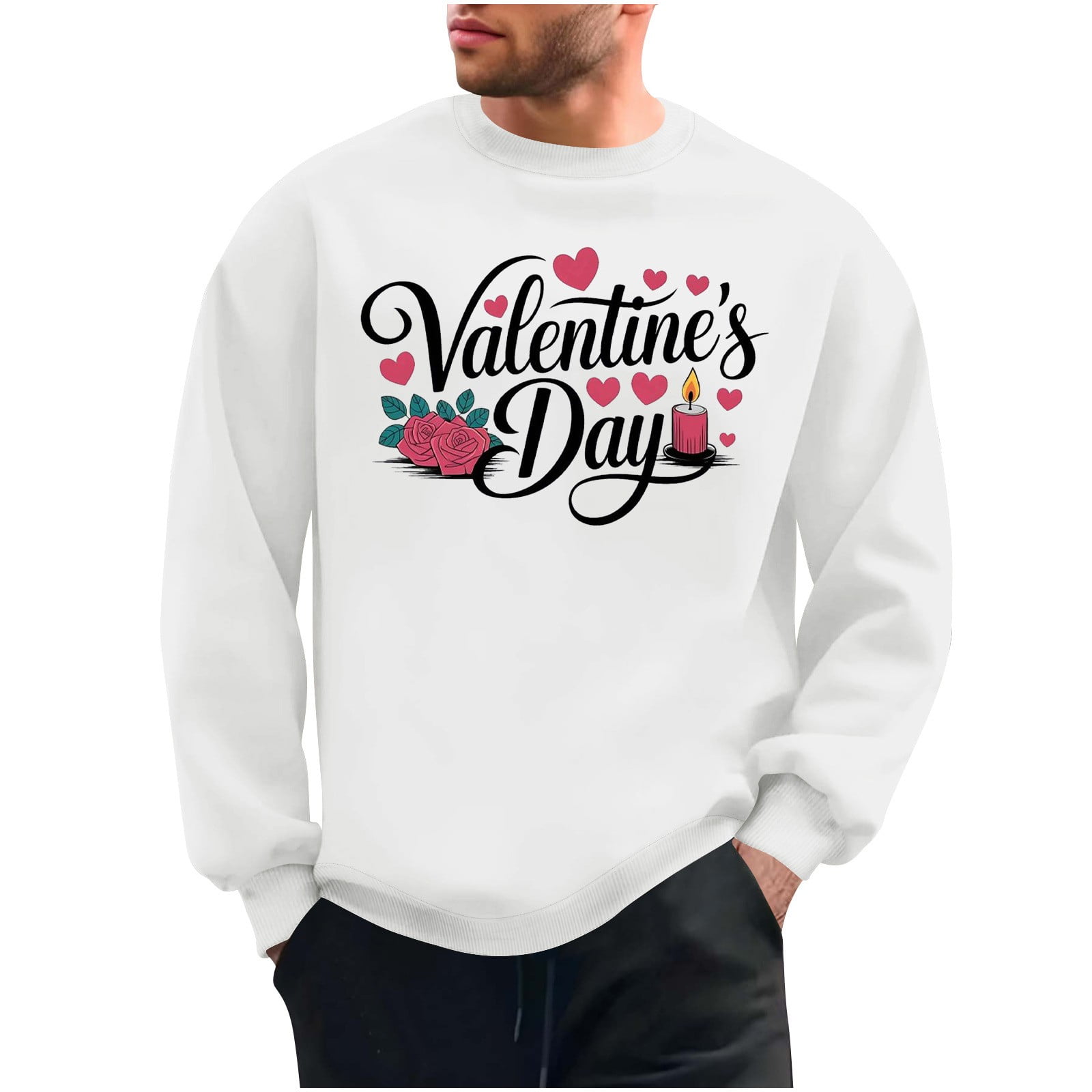Goodeals 2025 Valentines Day Sweatshirts Men Heart Lover Graphic Pullover Tops Trendy Long ...