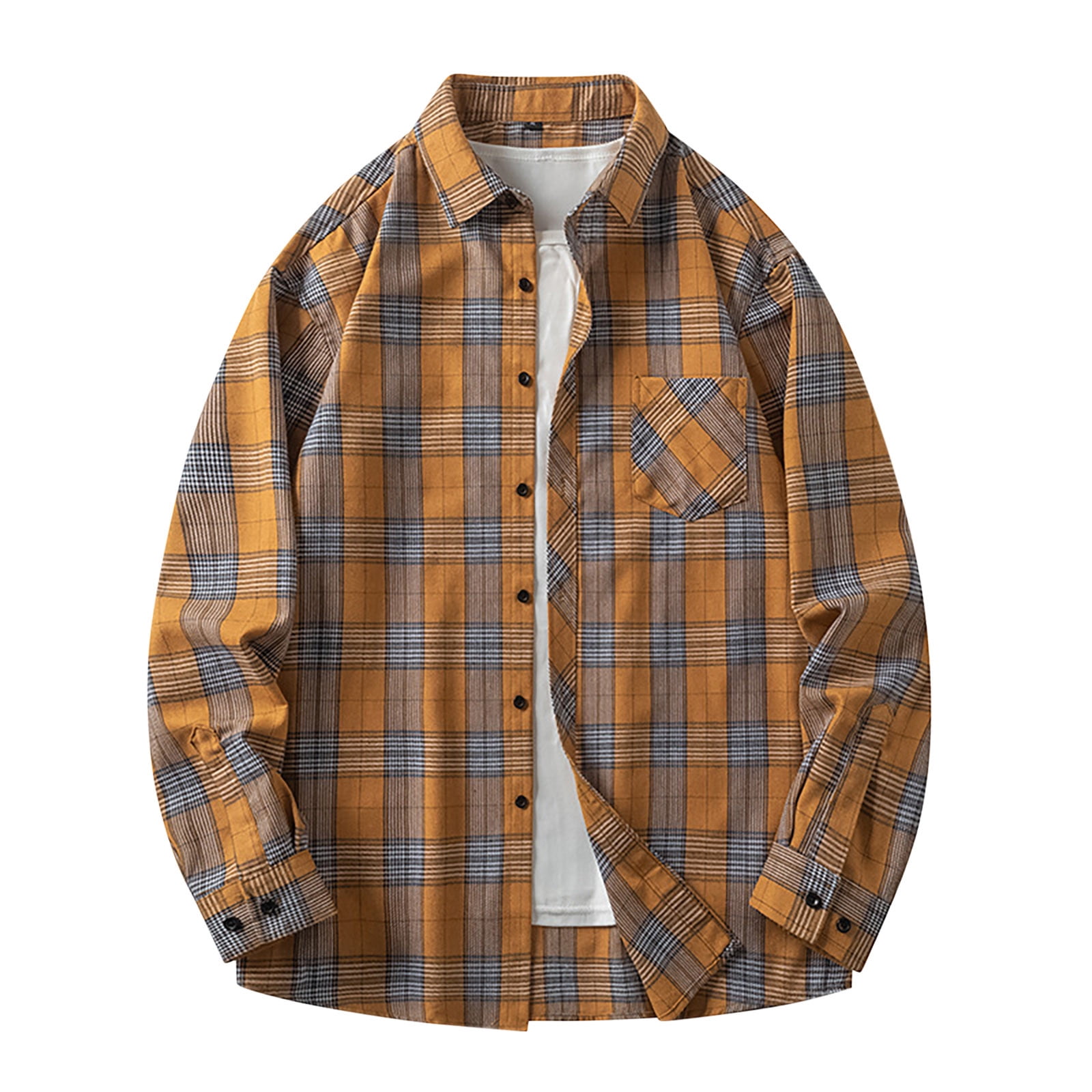 and Tall Men Flannel Plaid Shirts Loose Fit Long Sleeve Button Down ...