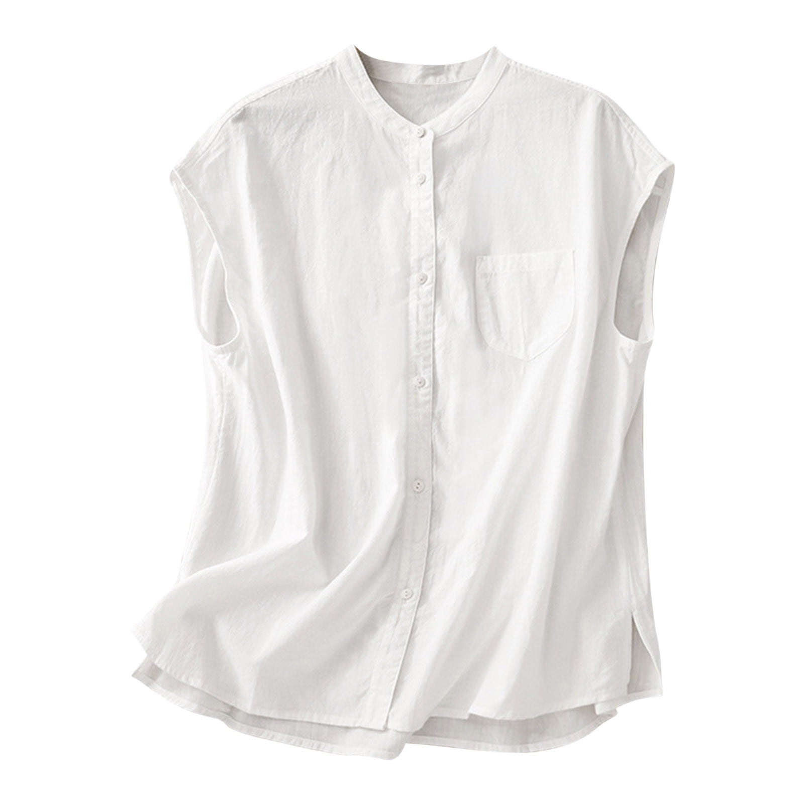 Goodeals Women's Button Down T Shirts Cotton Linen Sleeveless Tank Tops ...