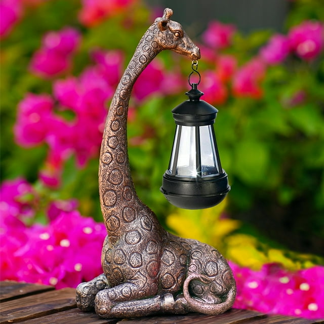 "Goodeco 11"" Giraffe Yard Sculpture Figurine with Solar Lanterns ...