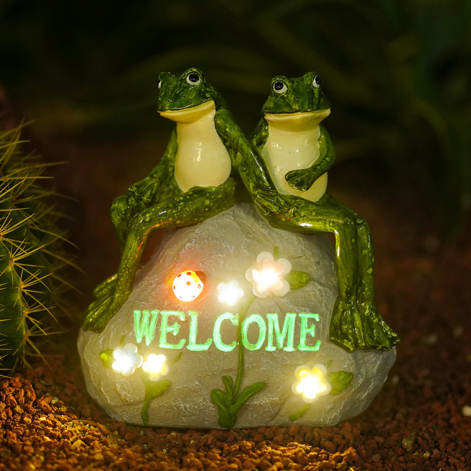 Goodeco Frog Statue Outdoor Decor Resin Happy Frog Couple Solar Stone ...
