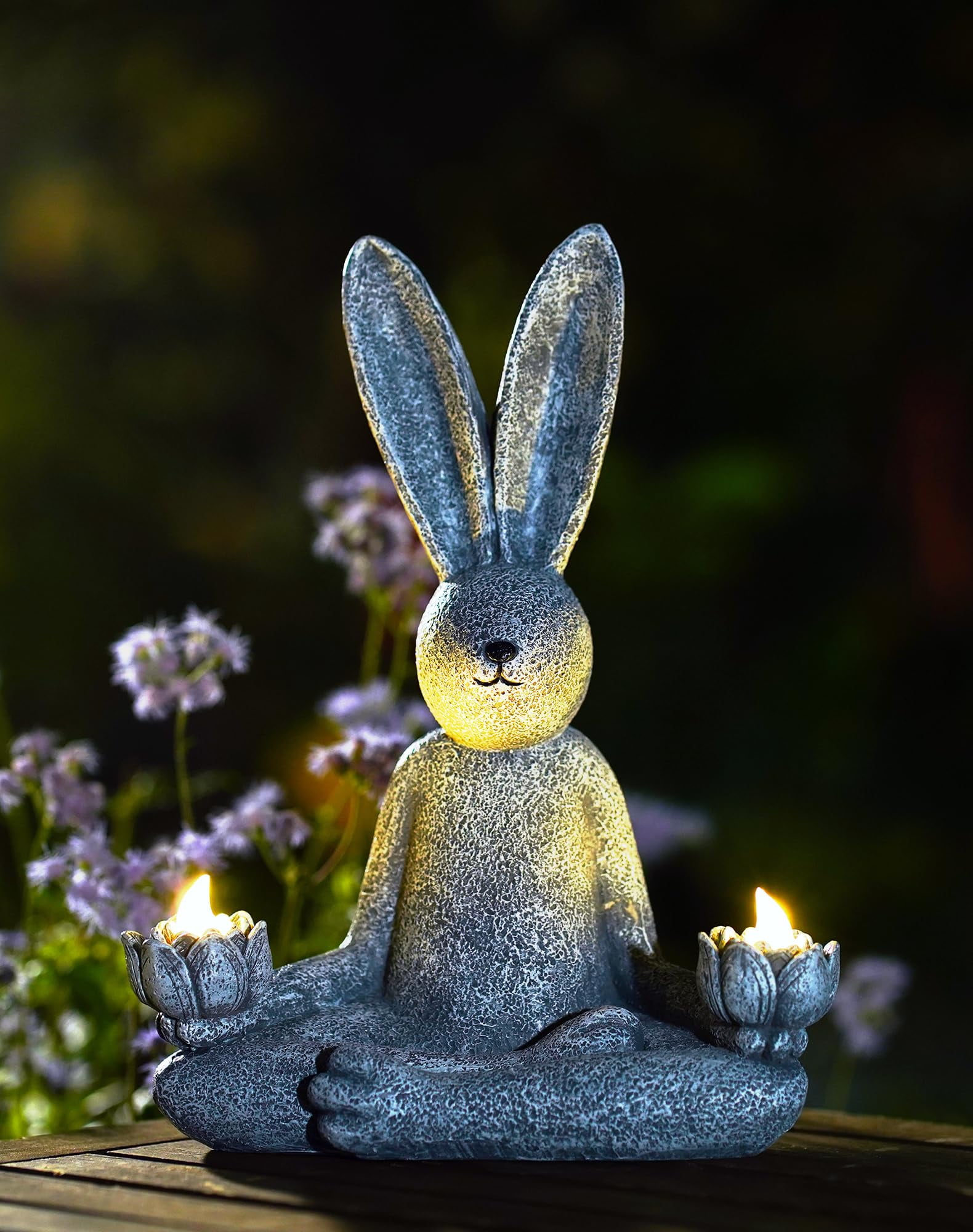 Goodeco Zen Rabbit Statue RRF12 with Solar Lotus - Yoga Bunny with LED ...