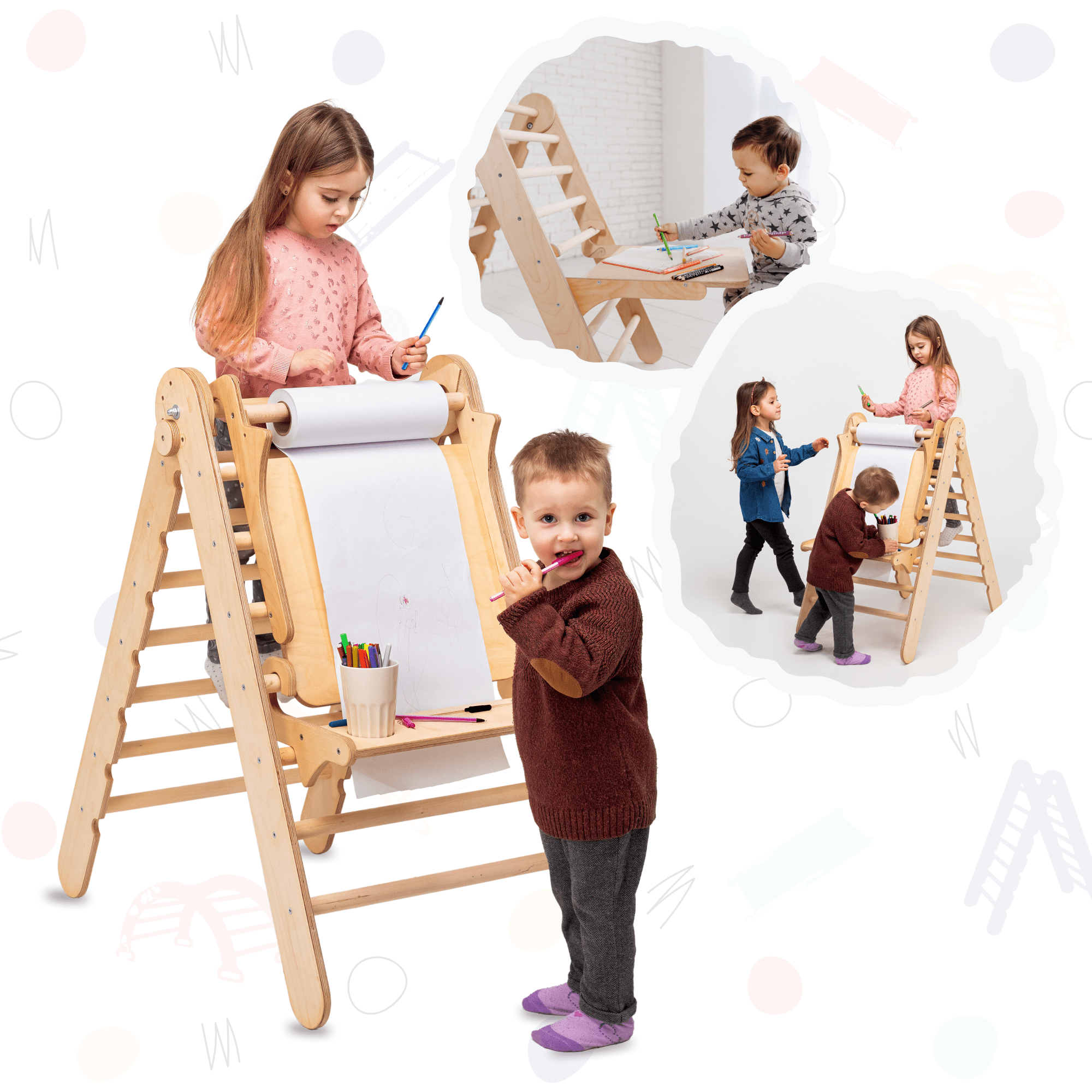 Goodevas Foldable Triangle Ladder with Art Addition - Montessori Wooden ...