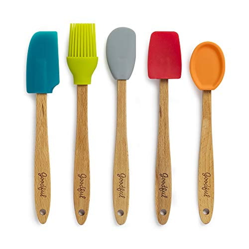 Goodful Silicone and Beechwood Mini Kitchen Utensil Set, for Cooking ...