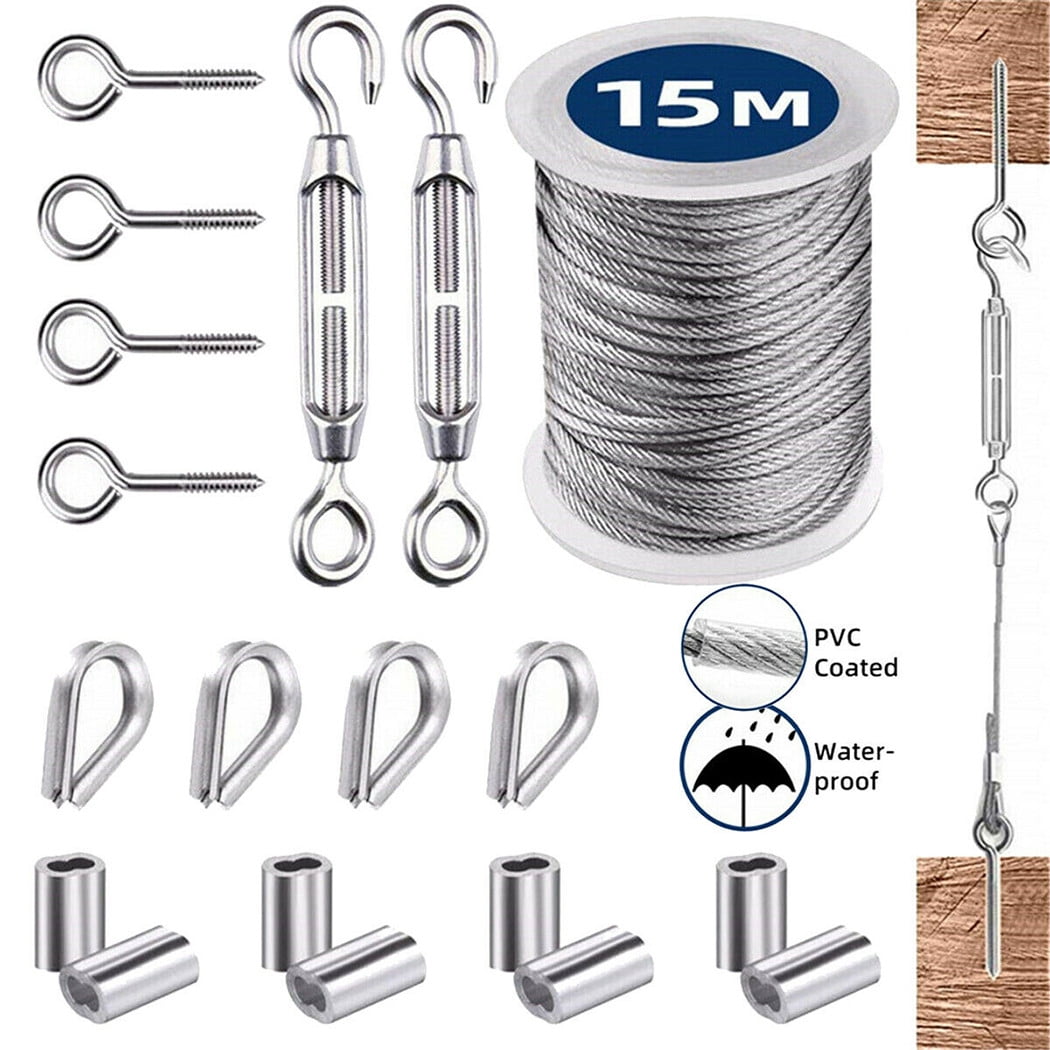 Goodhd 15M 2mm Convenient Stainless Steel Wire Rope Cable Hooks Hanging ...