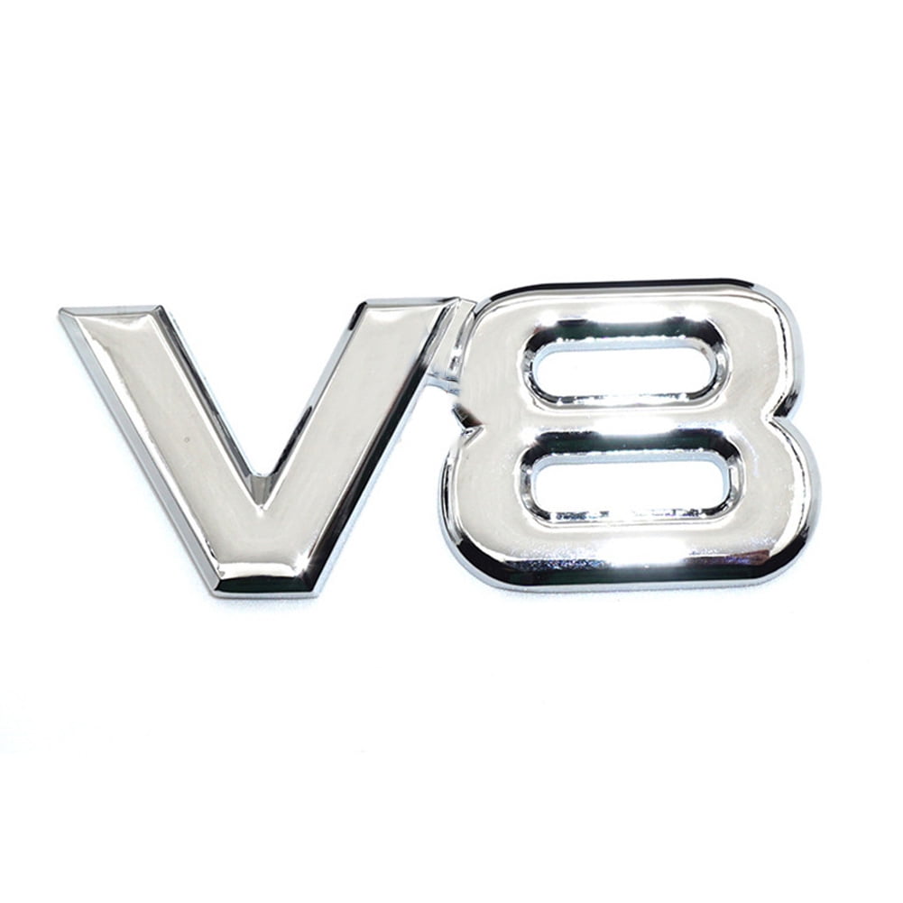 Goodhd 2 Pcs Chrome Silver Metal V8 Emblem Car Engine Logo V-8 Turbo ...
