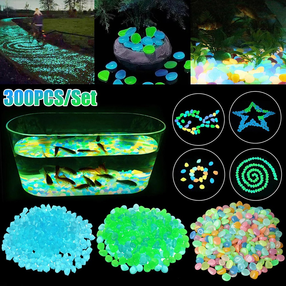 Goodhd 300Pcs Glow In The Dark Pebbles Garden Glowing Rocks Fish Tank ...