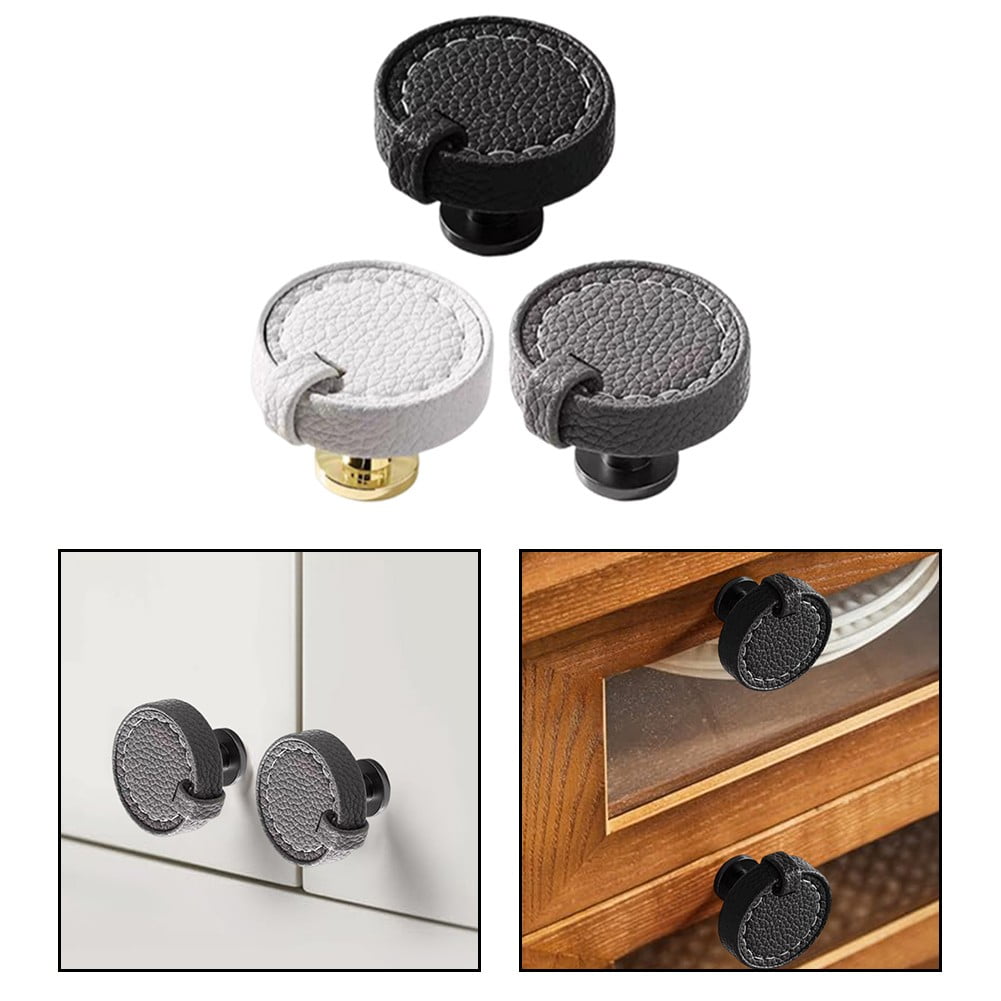 Goodhd 5 Pack Brown Leather Drawer Pulls Round Leather Handles Cabinet ...