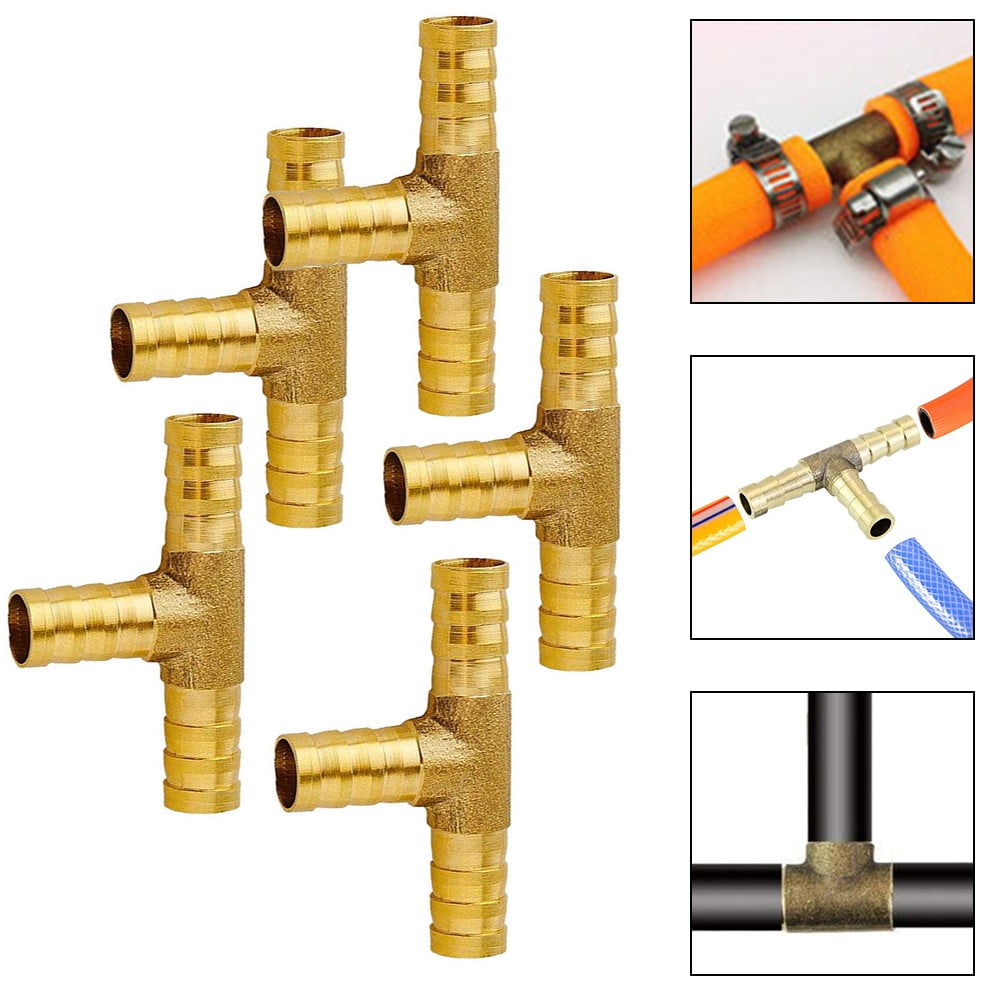 Goodhd 5Pc Brass Tee 3Way Air Hose Joiner Fuel Pipe Fitting Barbed Splitter Connector T-6Mm ...