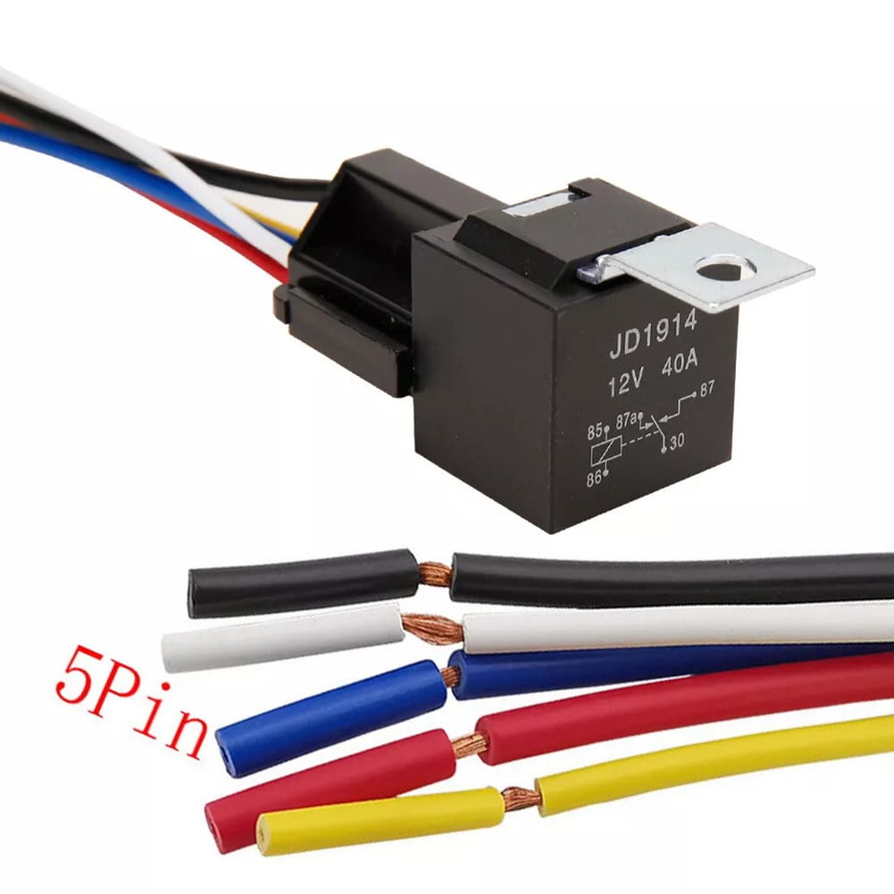 Goodhd 5Pcs 12V 40 Amp Car Relay Dc 5 Pin 5 Wires With Harness Socket ...