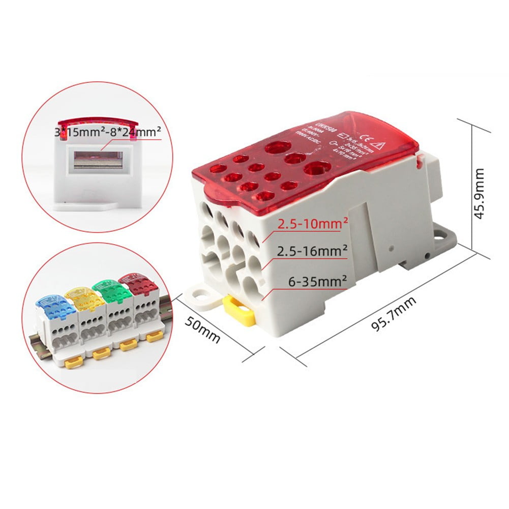 Goodhd 80A ~ 500A Power Junction Box Distribution Terminal Block Connector Din Rail Red-500A ...