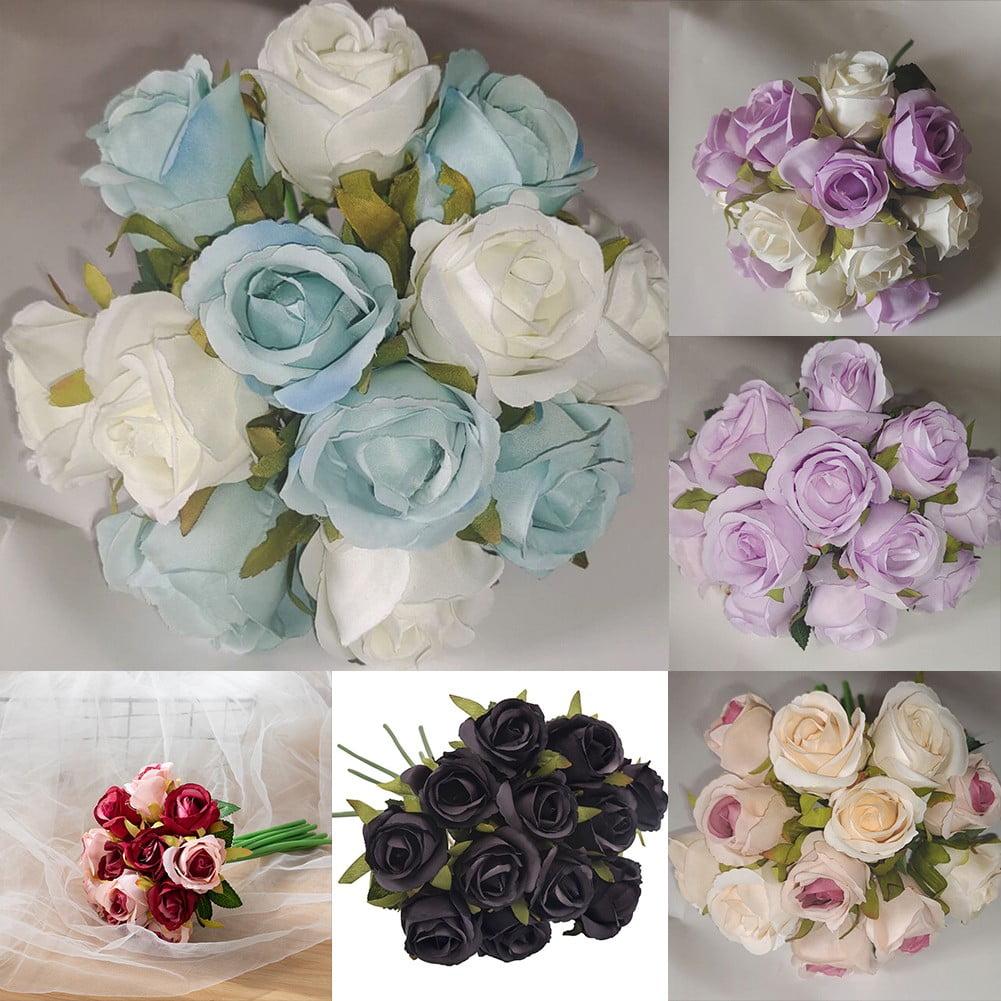 Goodhd Artificial Rose Flower Bunch Bouquet 12 Heads Wed Party Home ...