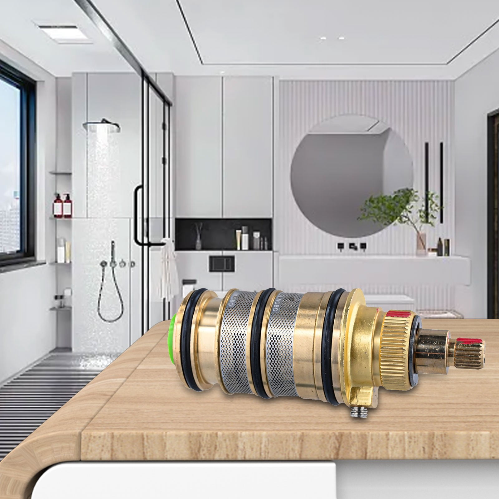Goodhd Brass Bath Shower Thermostat Mixing Valve Shower Rod Faucet ...