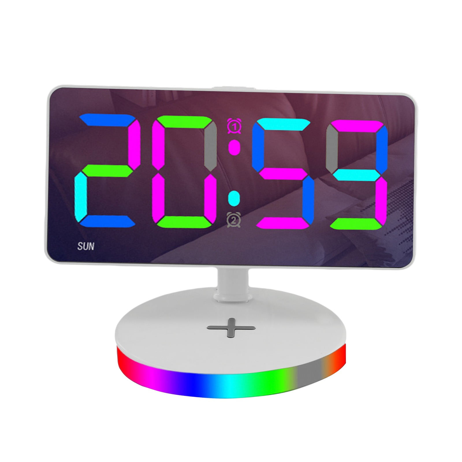 Goodhd Colorful Rgb Mirror Alarm Clock With Wireless Charging Desktop ...