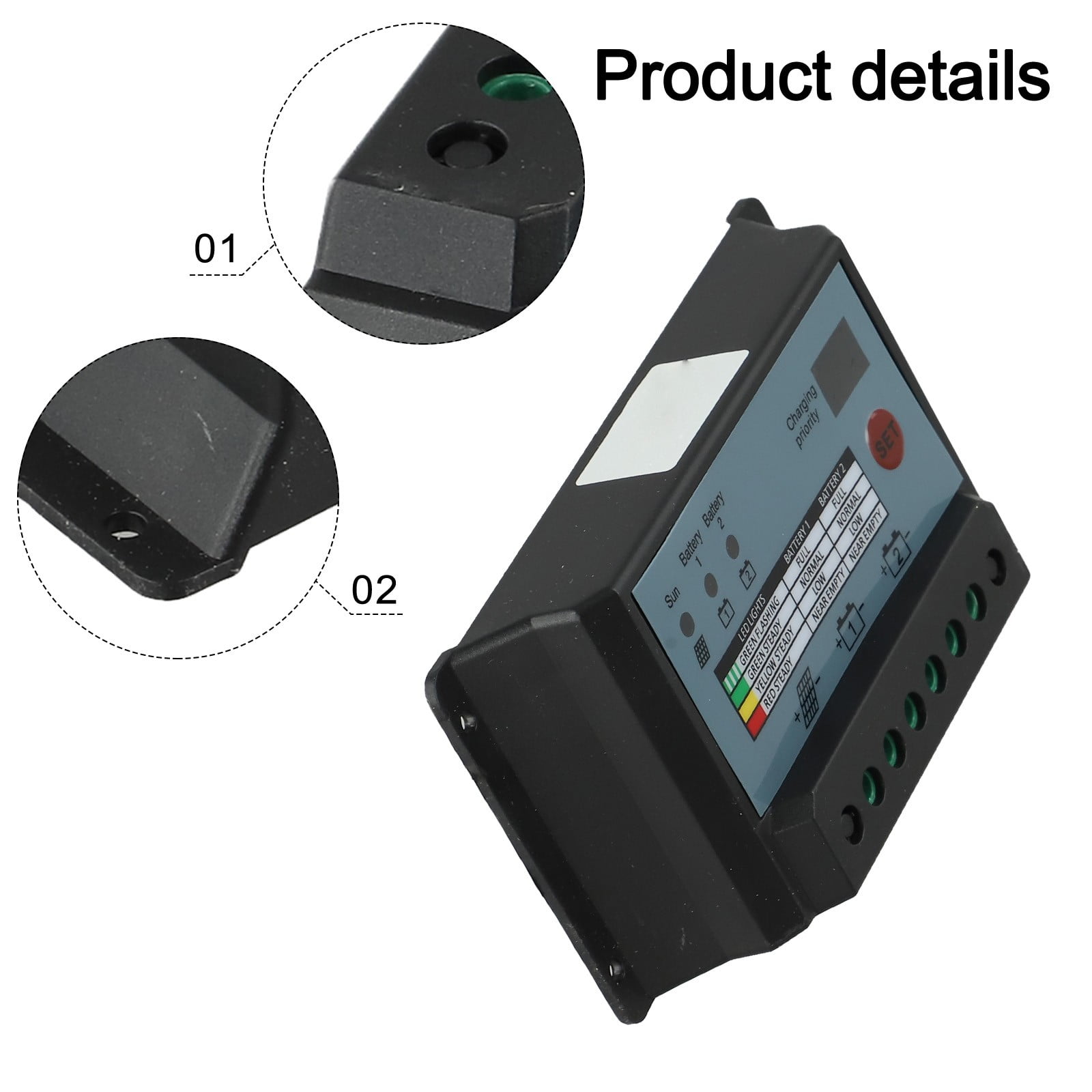Goodhd Dual-Battery Solar Charge Controller 10A /20A /30A For Pwm 12V /24V With Display Abs-20A ...