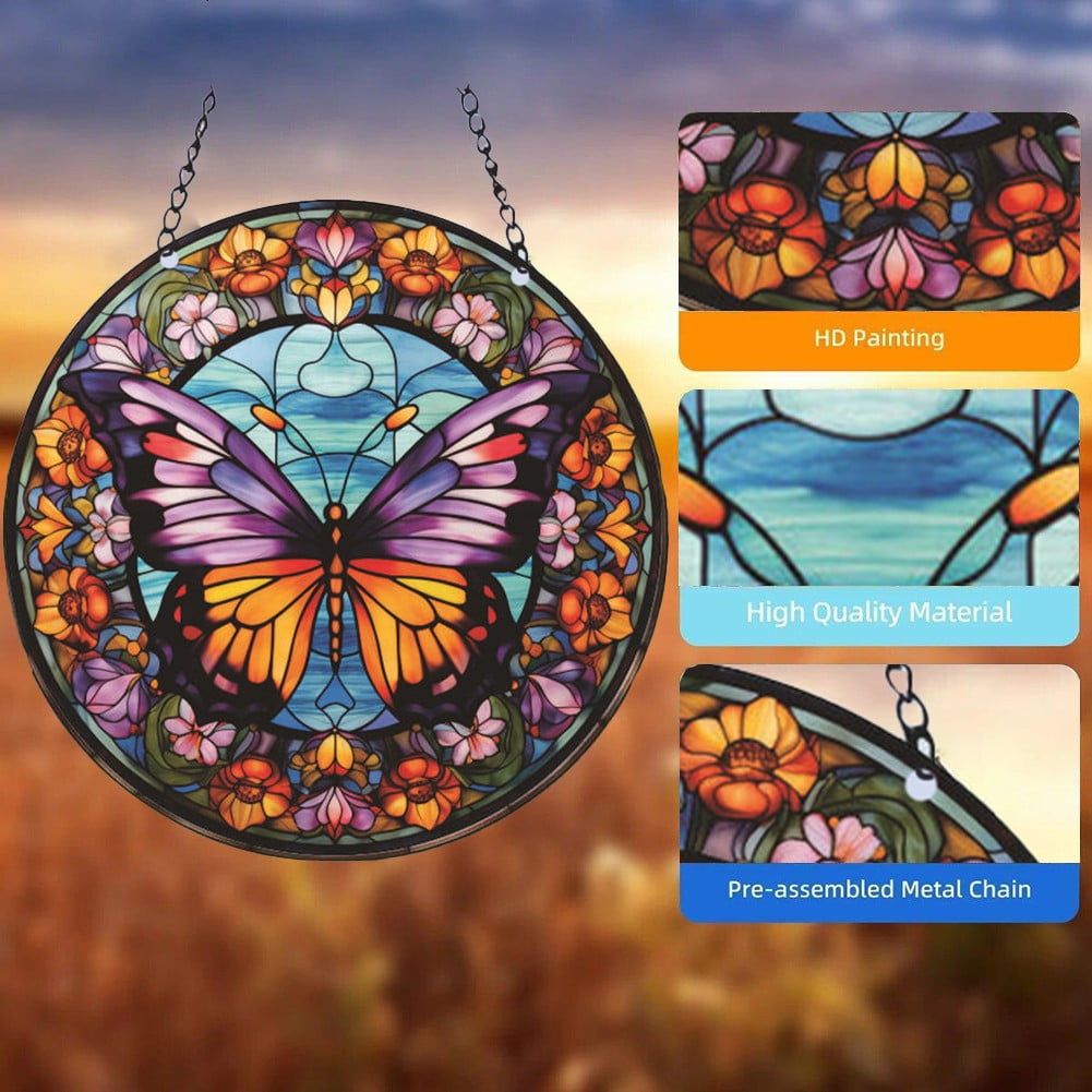 Goodhd Hd Flowers Butterfly Sun Catcher Multi-Coloured Hanging Decor ...
