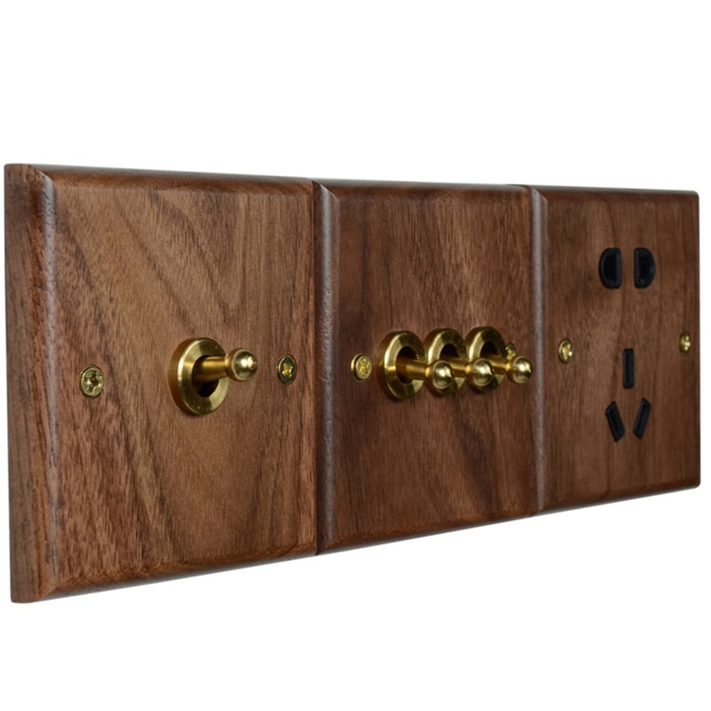 Goodhd Toggle Light Rocker Switch 1/2 Way Retro Walnut Wood Plate Brass ...