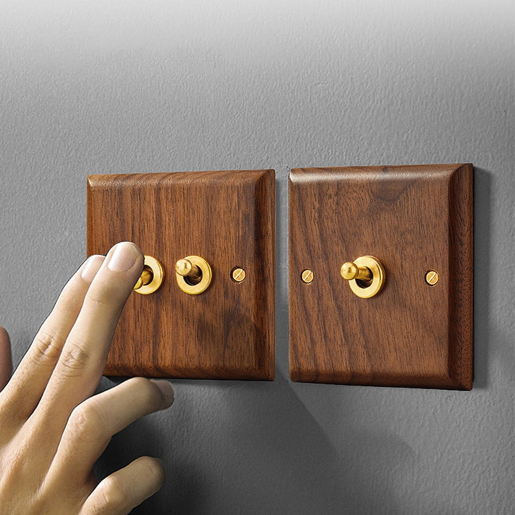 Goodhd Toggle Light Rocker Switch 1/2 Way Retro Walnut Wood Plate Brass ...