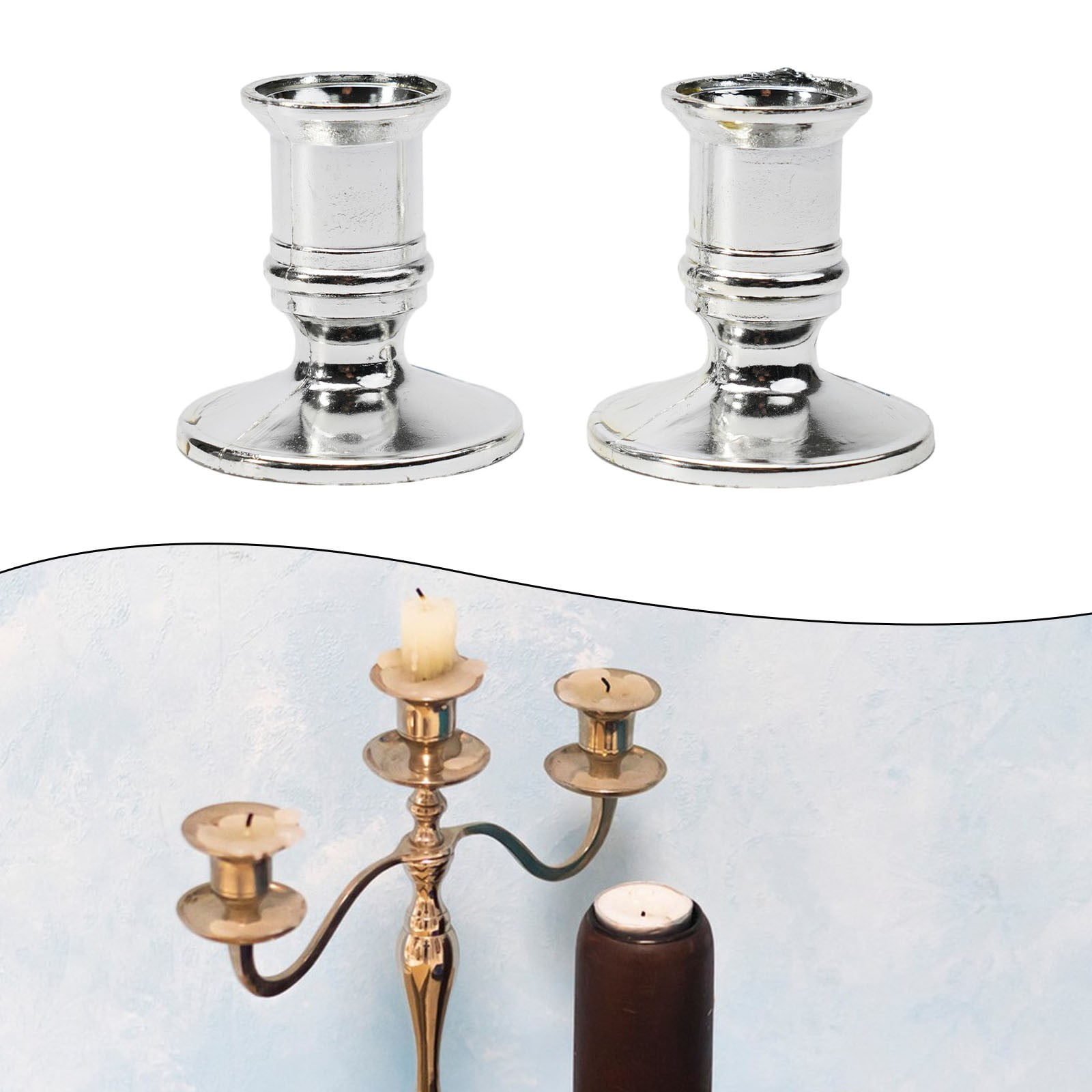 Goodhd Traditional Shape Taper Candle Holders Set of 2 Silver Plastic ...