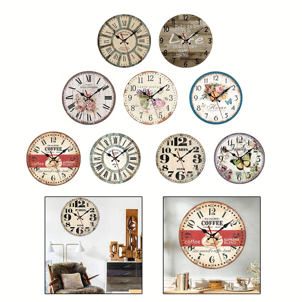 Goodhd Vintage Wall Clock Round Silent Clocks Wall Mount Wooden Carft ...