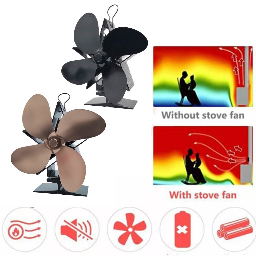 Goodhd Wood Stove Fan Log Burner Fan Burner Fireplace Fan 4 Blades Fan ...